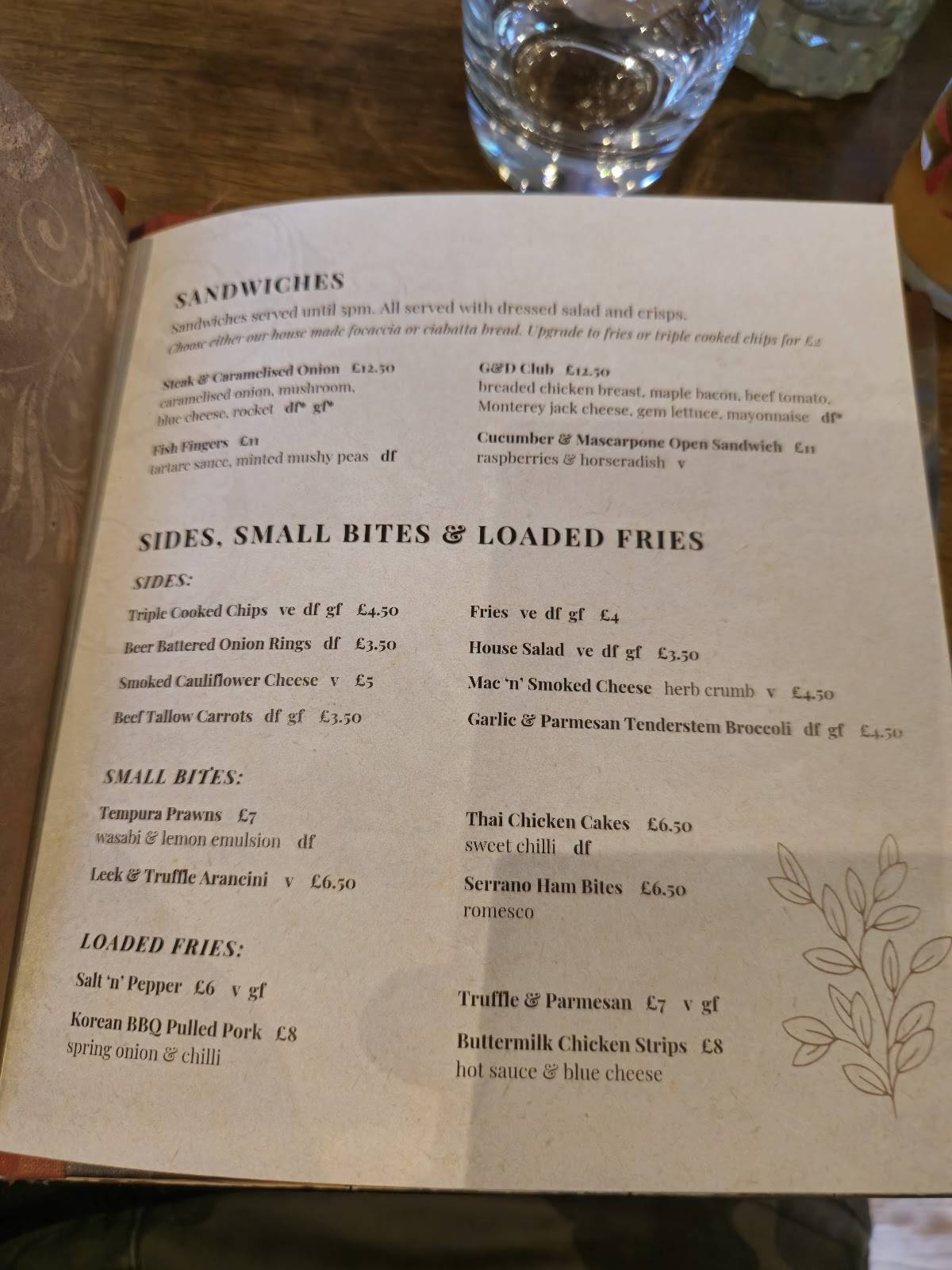 Menu at George & Dragon pub & bar, Holmes Chapel