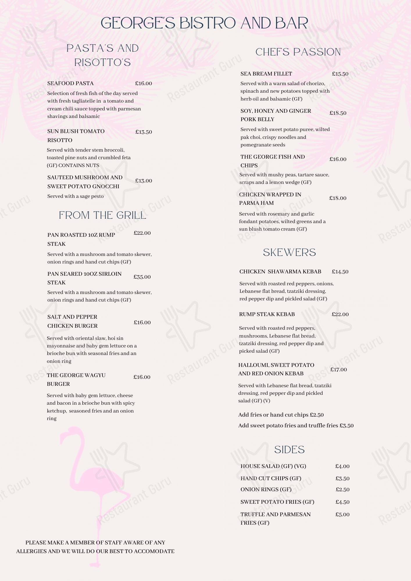 Menu at George's Bistro & Bar, Cleckheaton, The George Hotel Parkside
