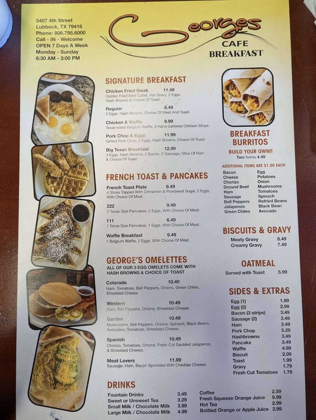 Menu at George's Cafe - 4th St., Lubbock, 4th St