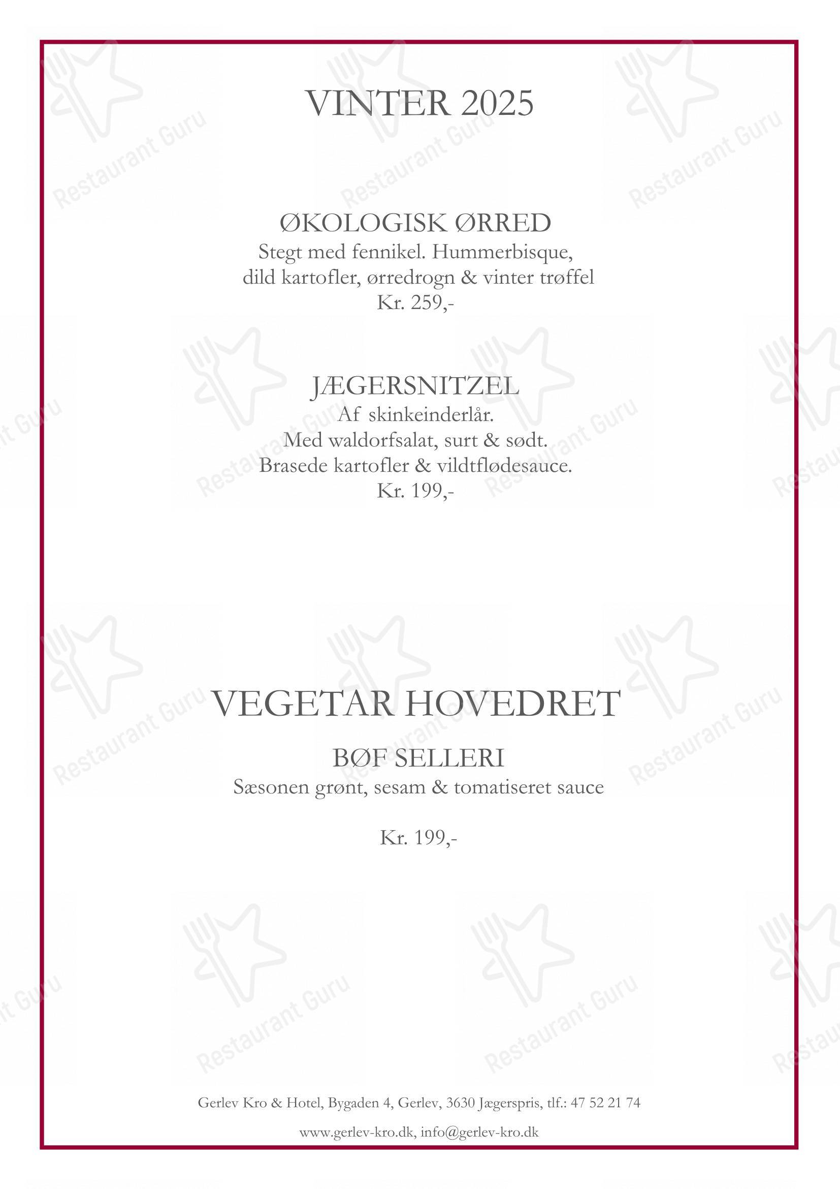 Menu at Gerlev Kro og Hotel restaurant, Jægerspris