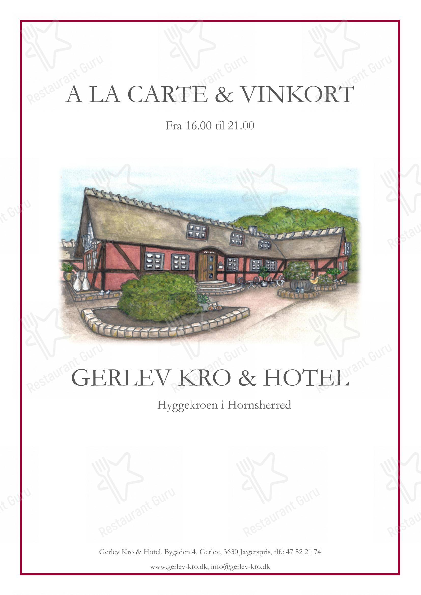 Menu at Gerlev Kro og Hotel restaurant, Denmark