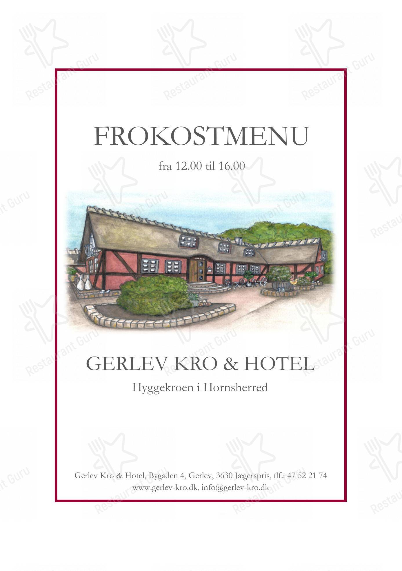 Menu at Gerlev Kro og Hotel restaurant, Denmark