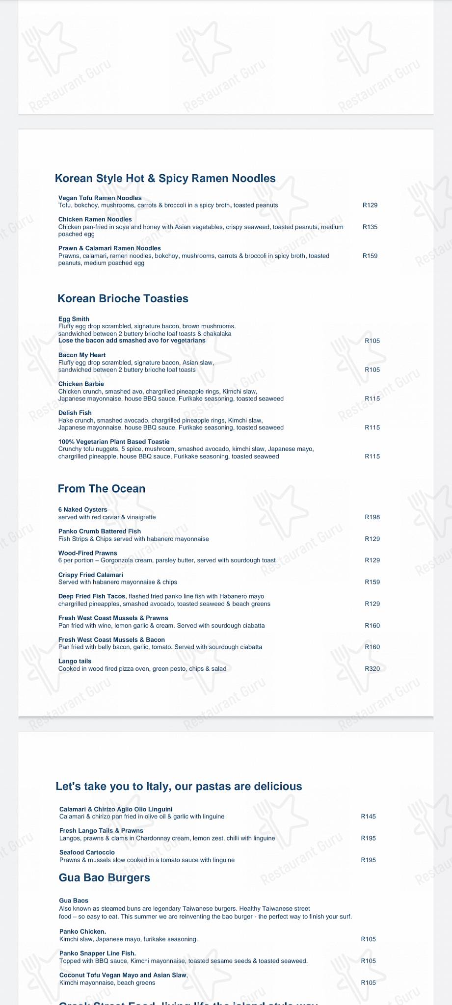 Menu at German Club, Westville