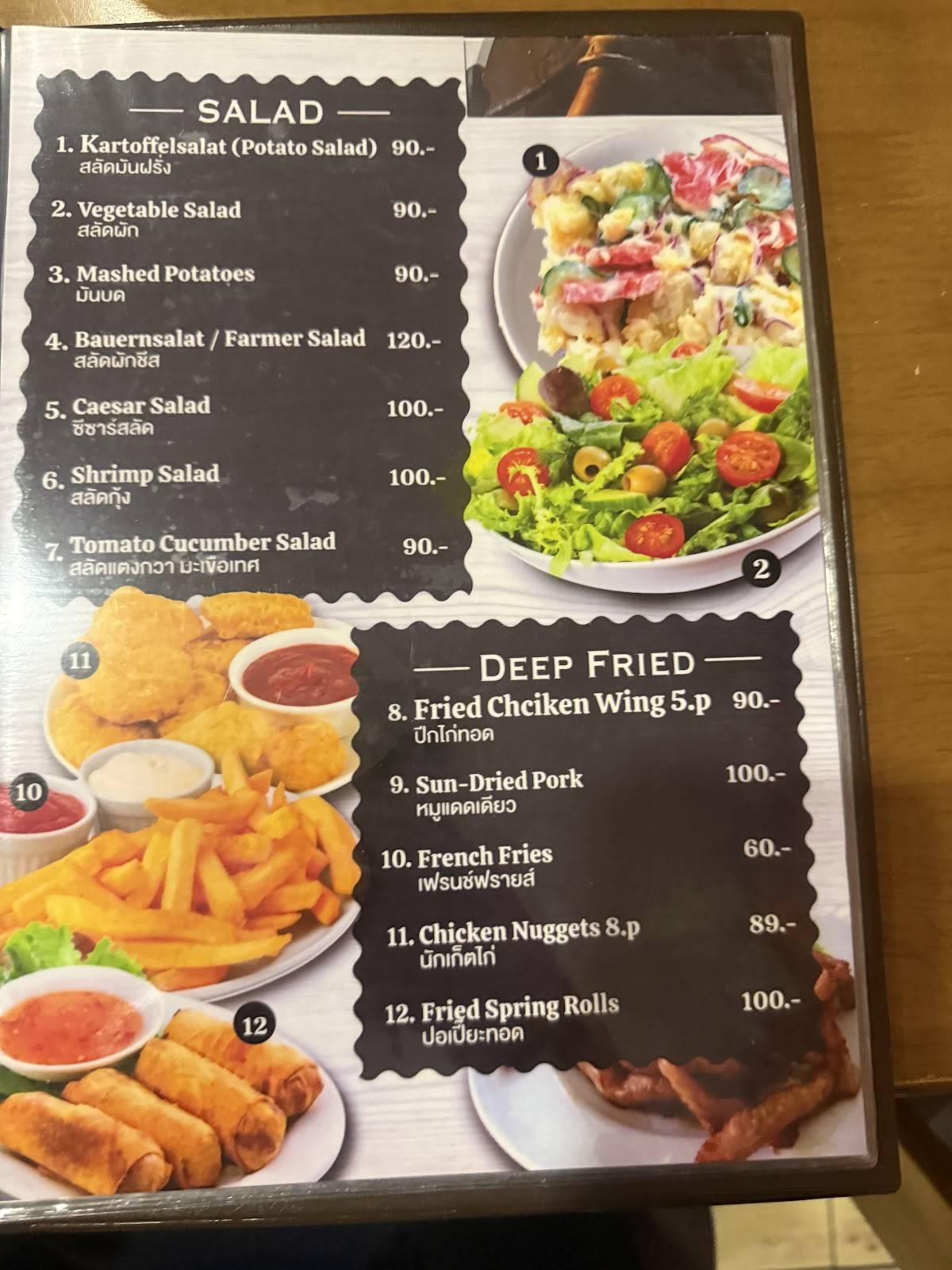 Menu at German Schnitzel & Currywurst restaurant, Hua Hin
