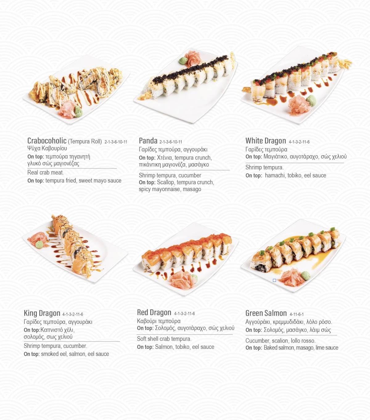 Menu at Benzai sushi bar, Germasogeia, Patmou 19