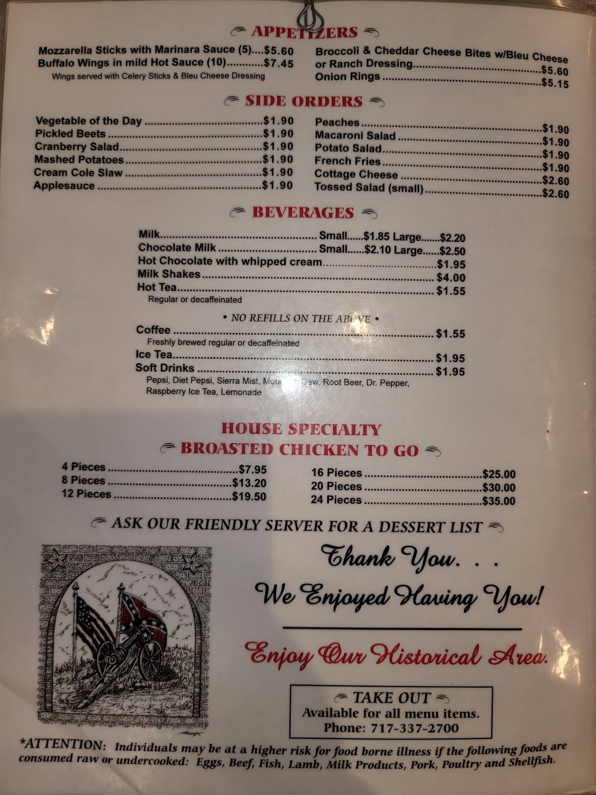 Menu at Gettysburg Family Restaurant, Gettysburg, York St #5