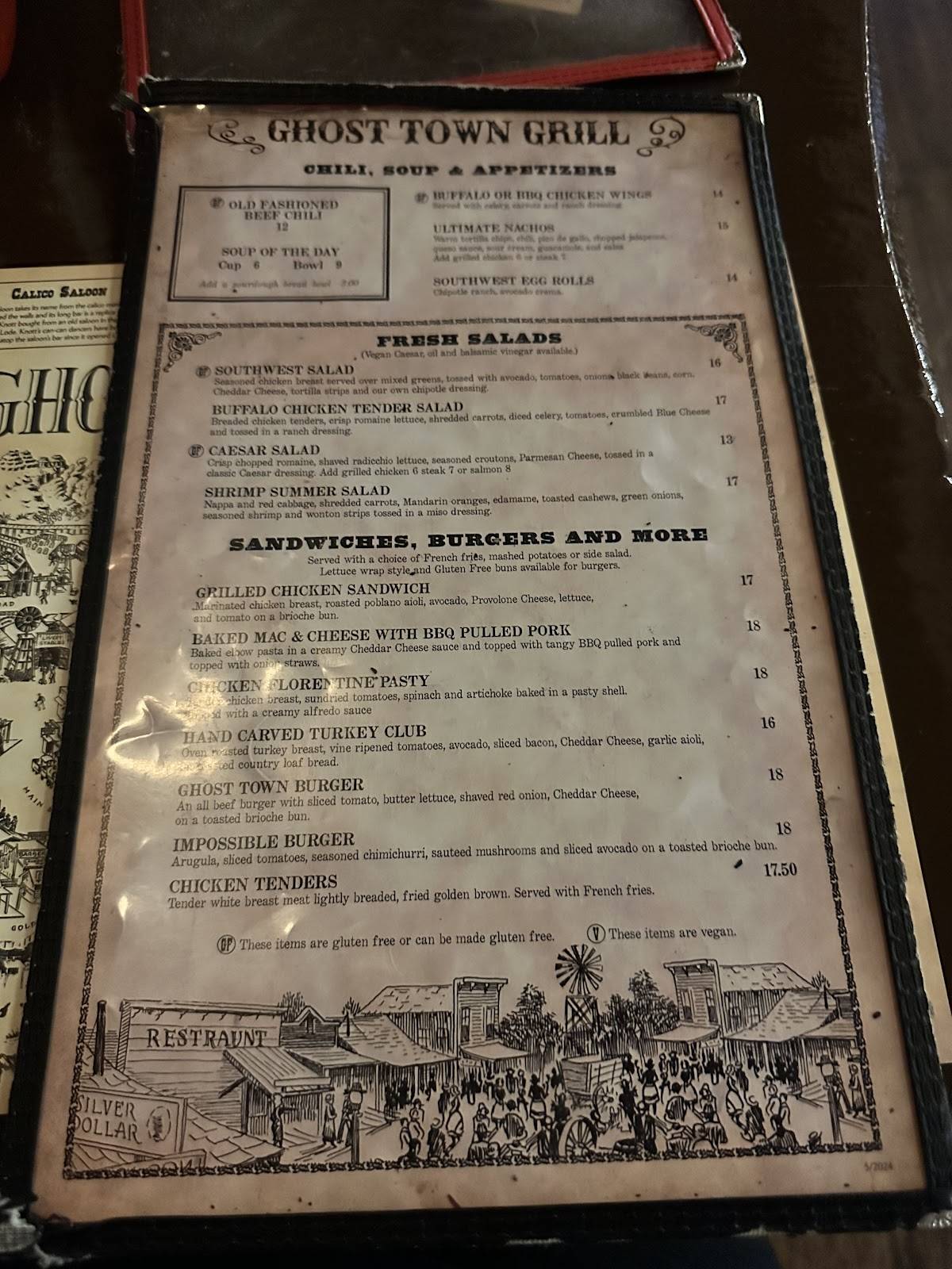Menu at Ghost Town Grill restaurant, Buena Park