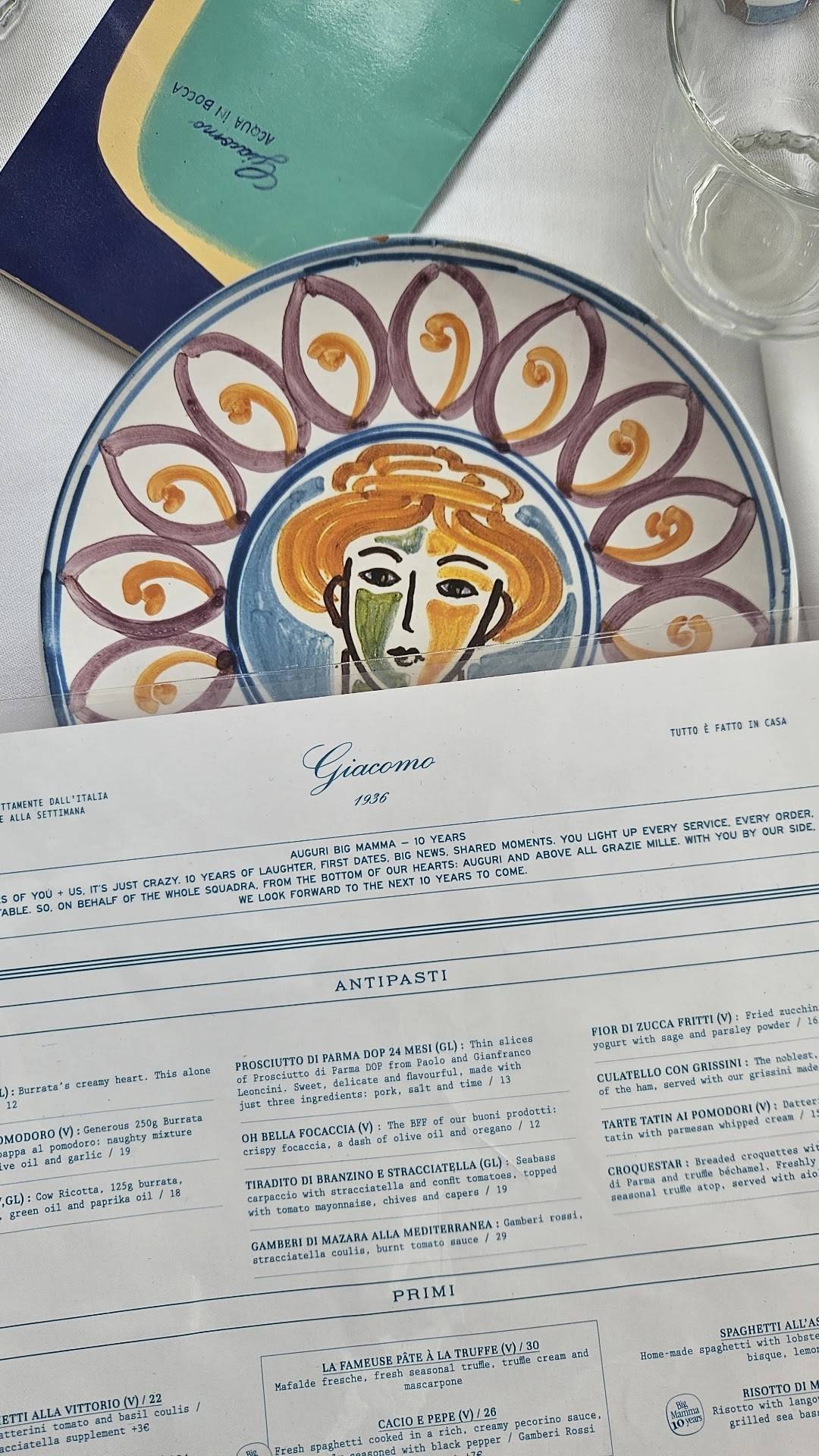 Menu at Giacomo restaurant, Monaco-Ville