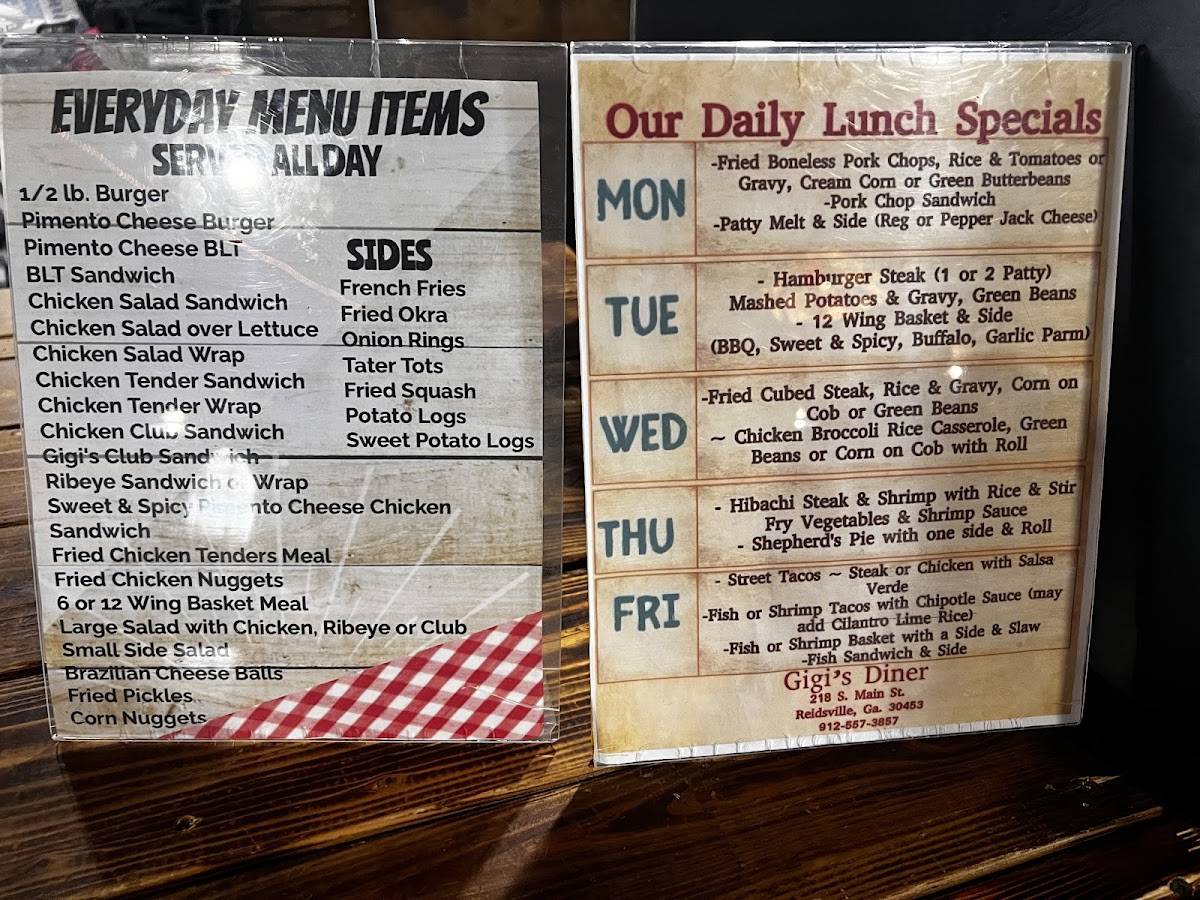 Menu at Gigi’s restaurant, Reidsville