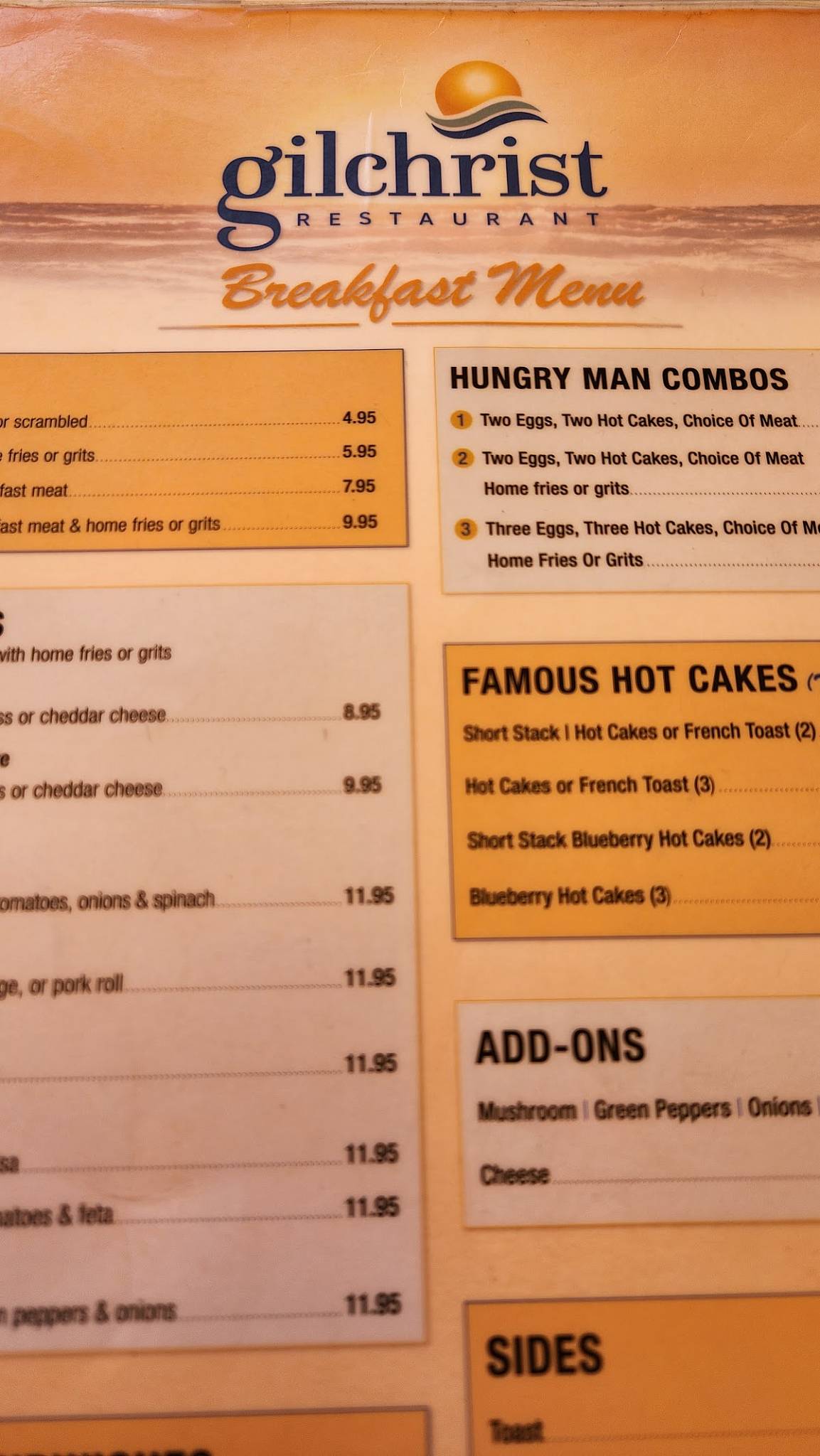 Menu at Gilchrist Restaurant, Atlantic City