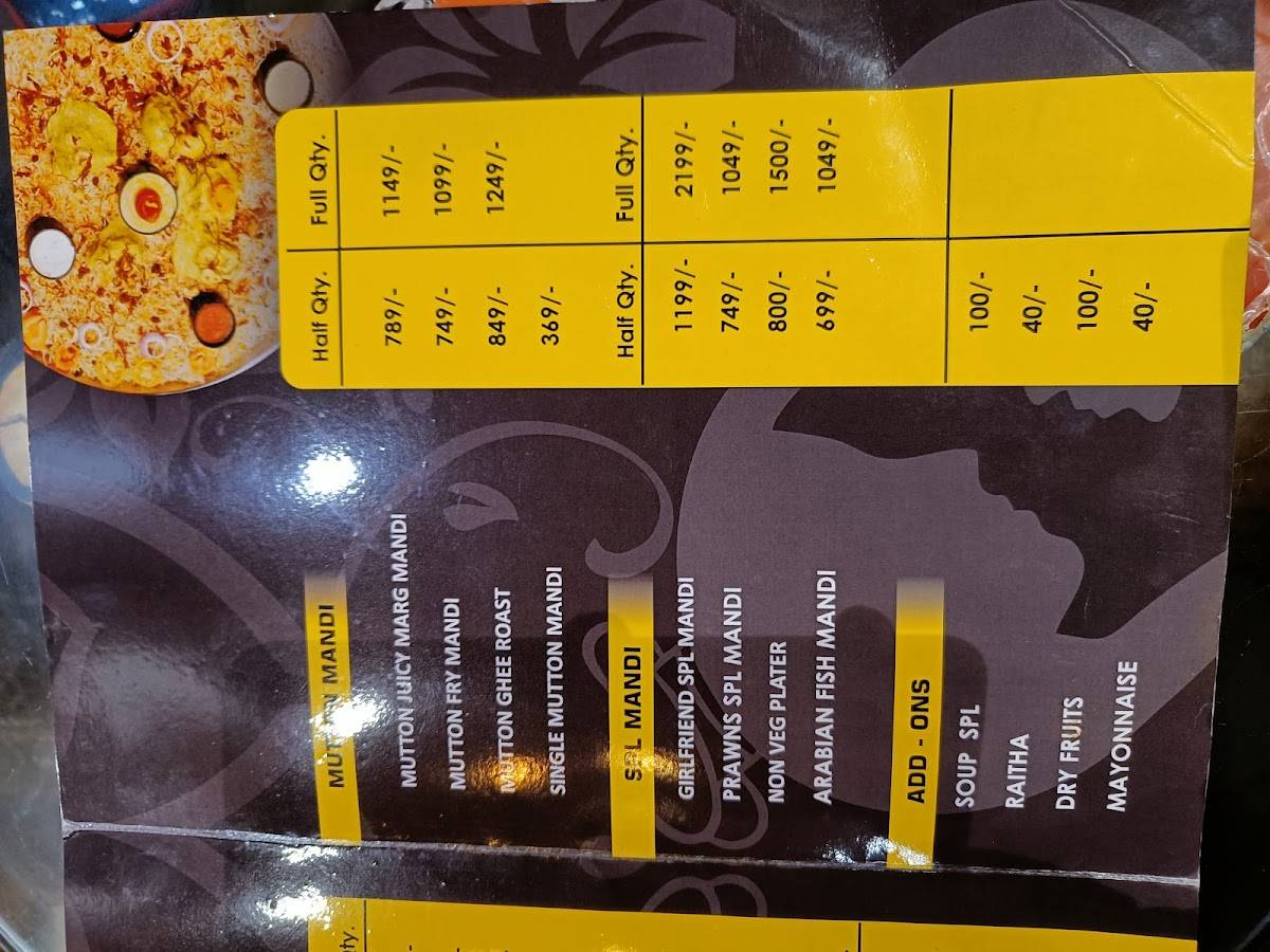 Menu at Girlfriend Mandi, Hyderabad, H no 1