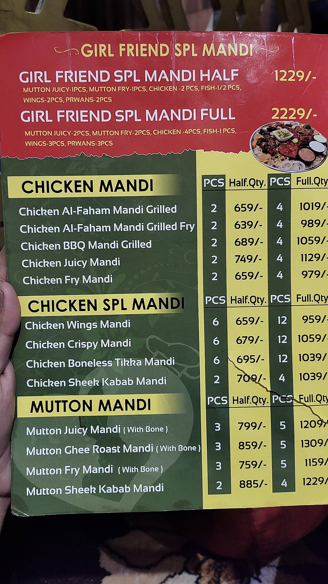 Menu at Girlfriend Mandi, Hyderabad, High Tech High Tech