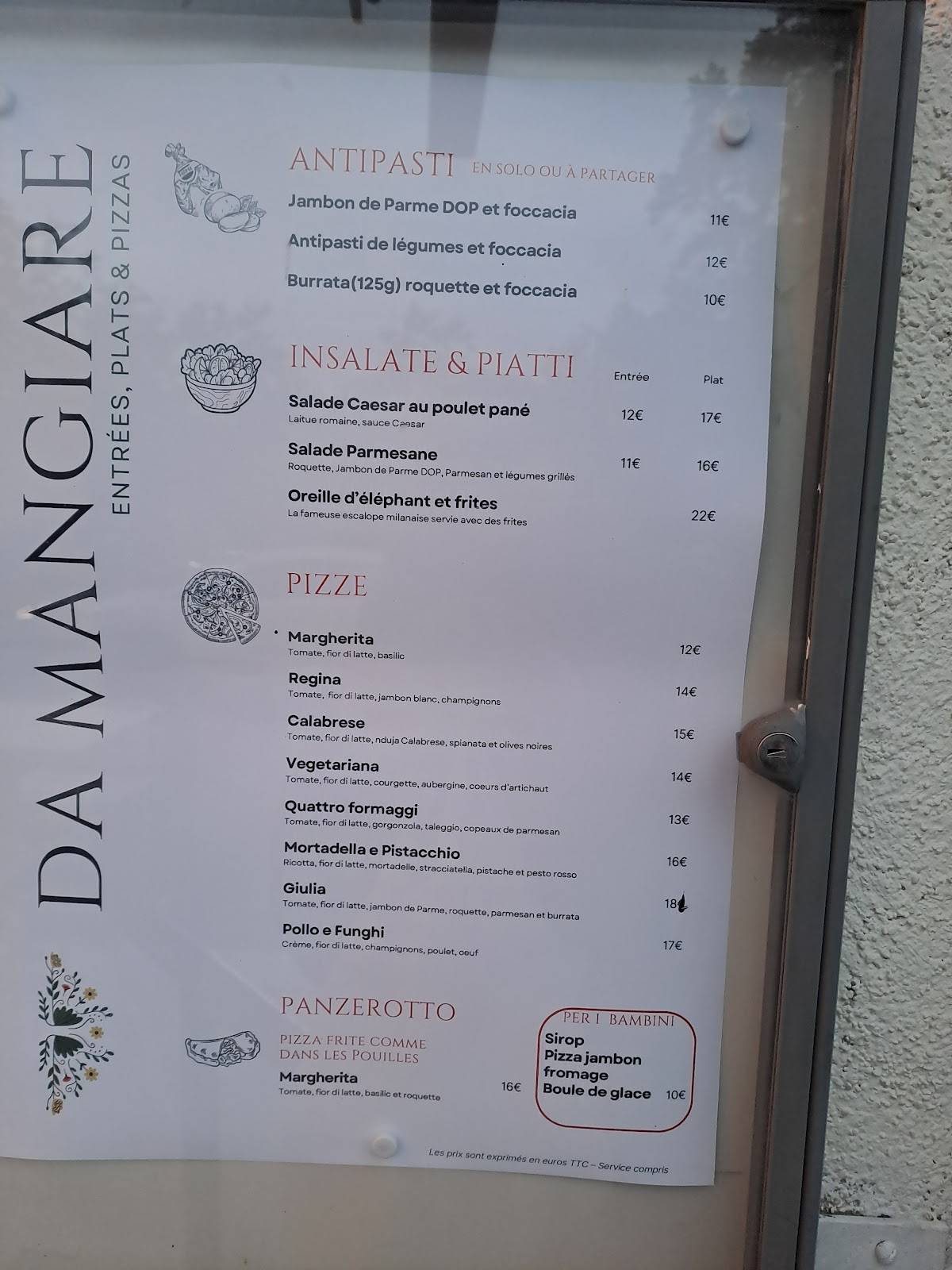 Menu at Giulia restaurant, Annecy