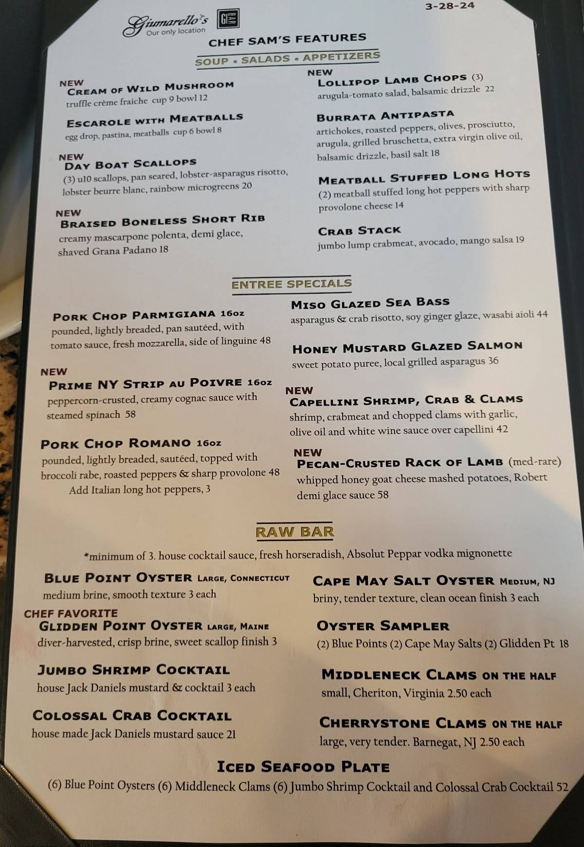 Menu at Giumarello's Restaurant & G Bar, Haddon Township