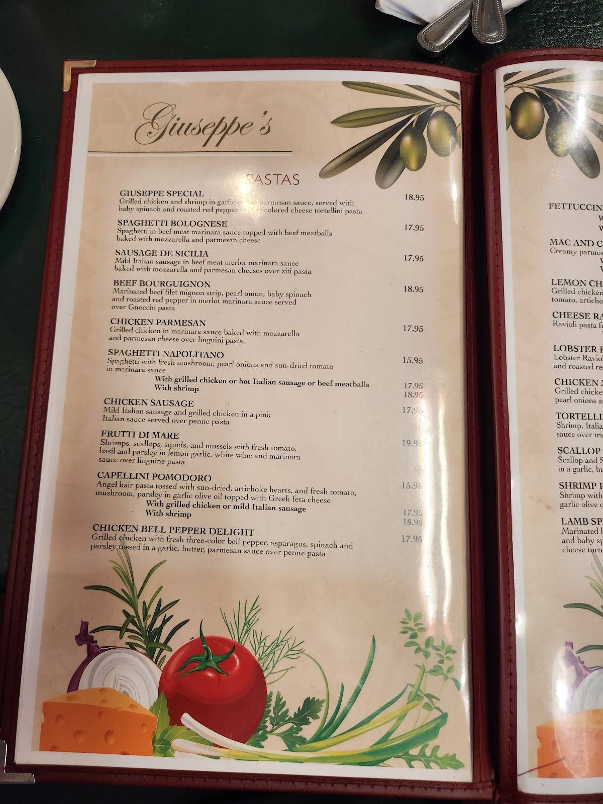 Menu at Giuseppe's Restaurant, Burnsville