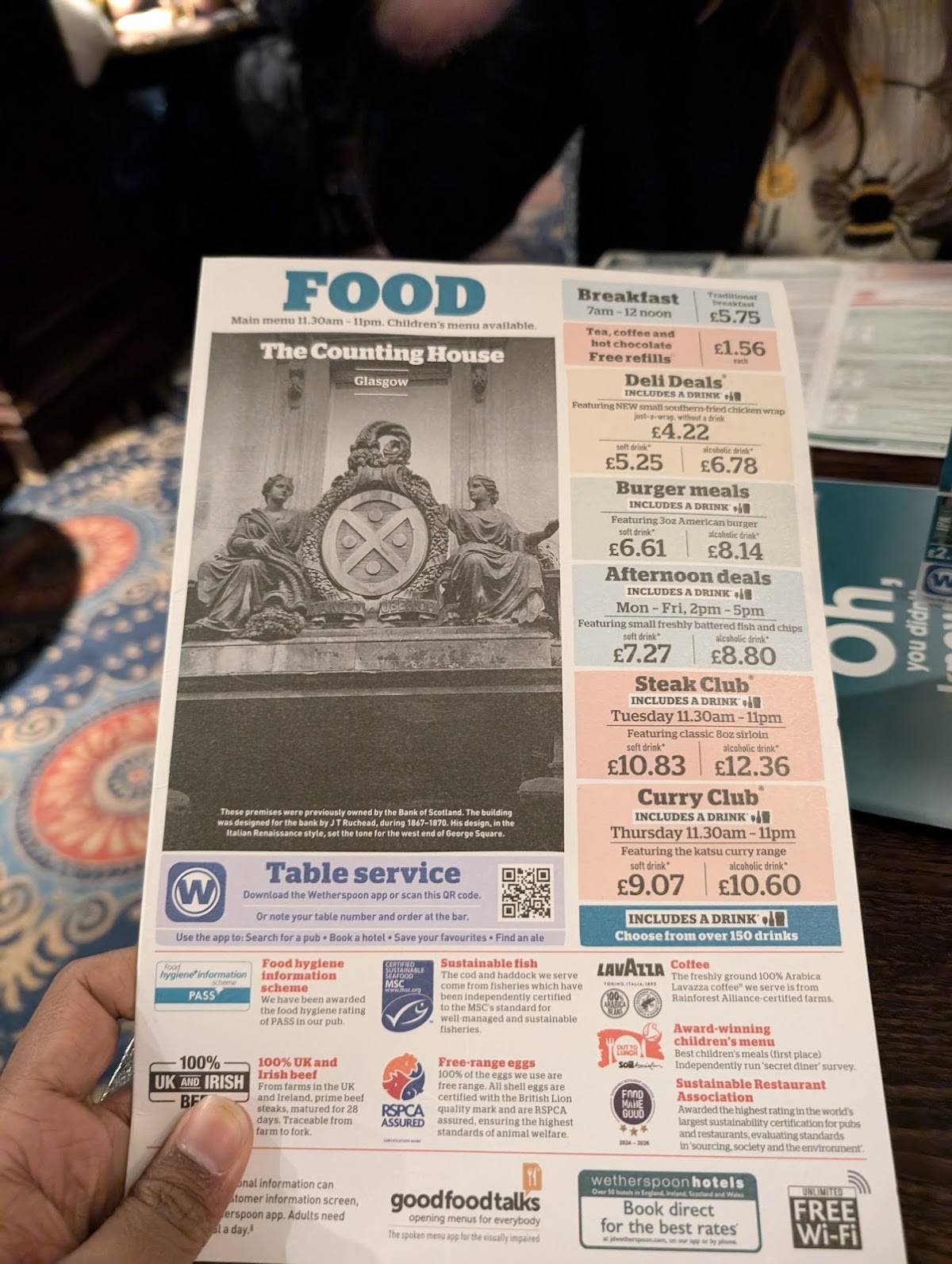 Menu at The Counting House - JD Wetherspoon pub & bar, Glasgow