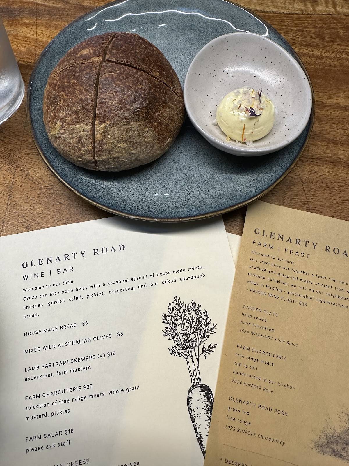 Menu at Glenarty Road restaurant, Australia