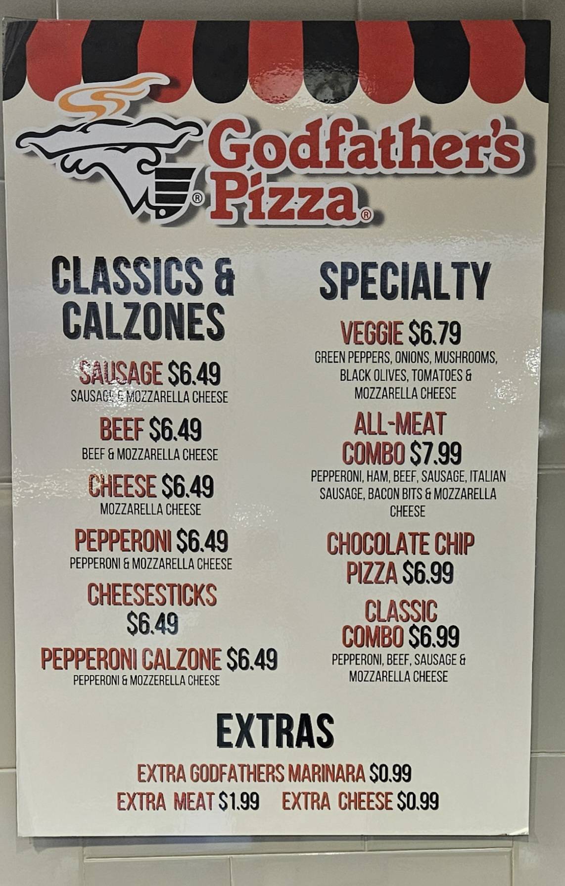 Menu at Godfather's Pizza restaurant, Jonesboro, 105 N Caraway Rd