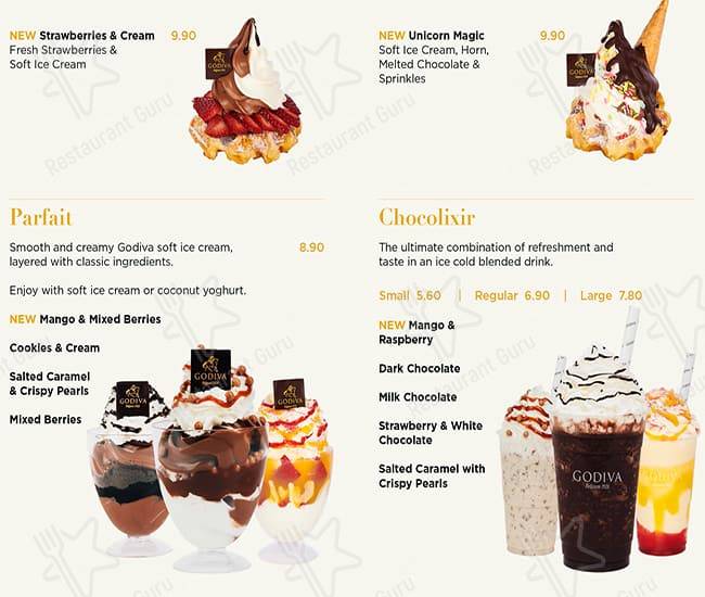 Menu at GODIVA Emporium cafe, Melbourne
