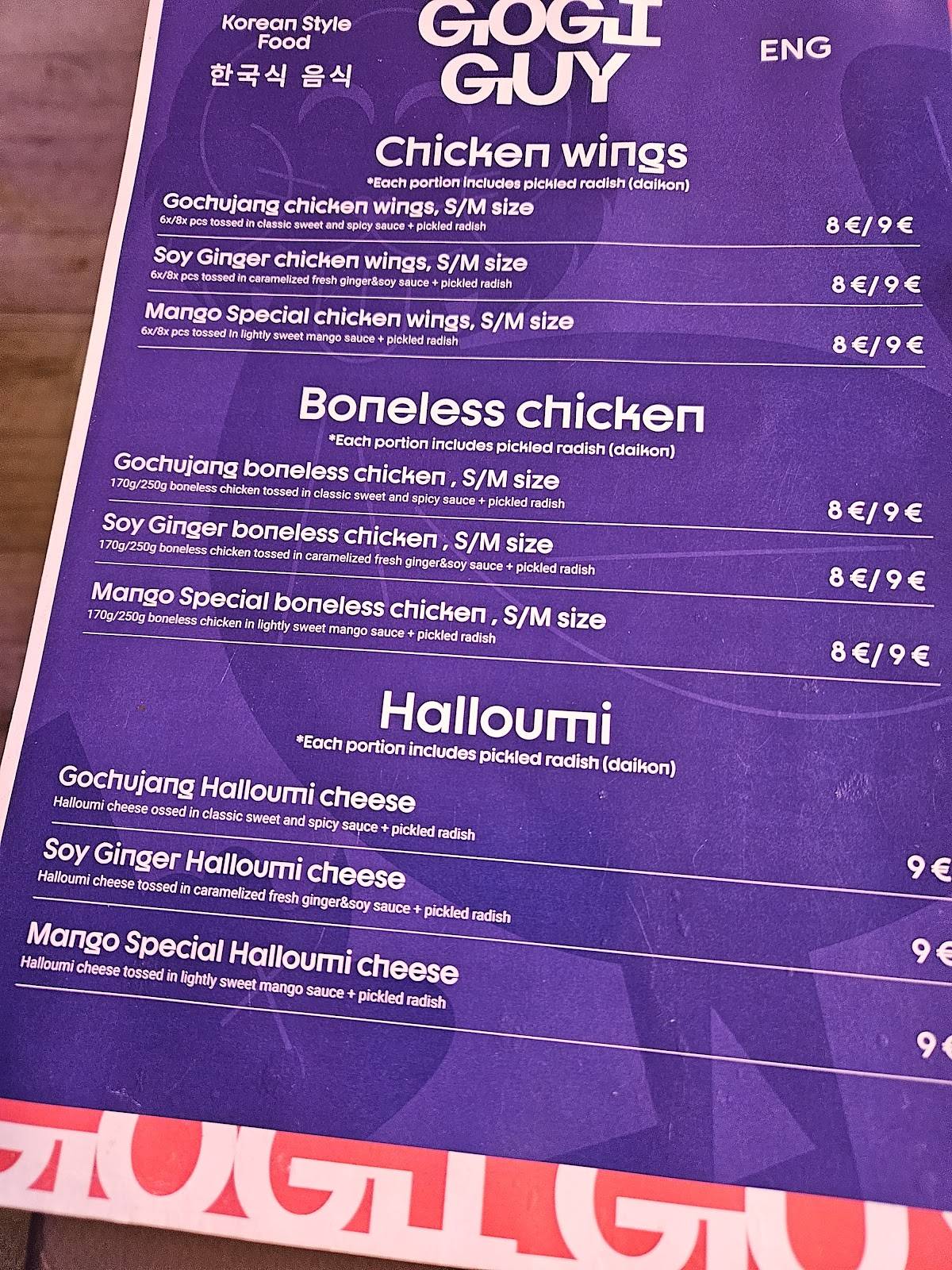 Menu at Gogi Guy restaurant, Vilnius