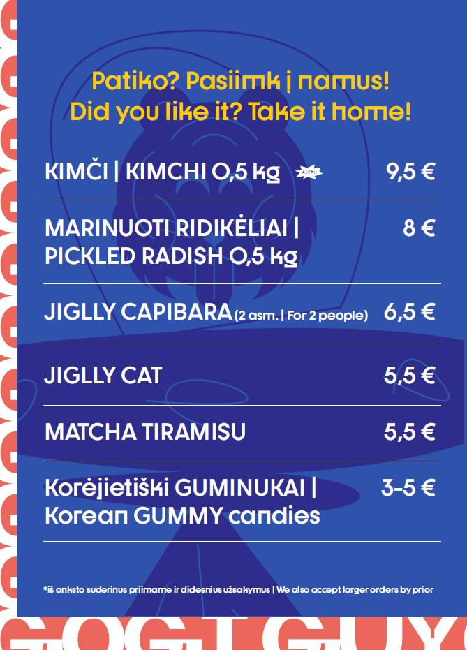 Menu at Gogi Guy restaurant, Vilnius