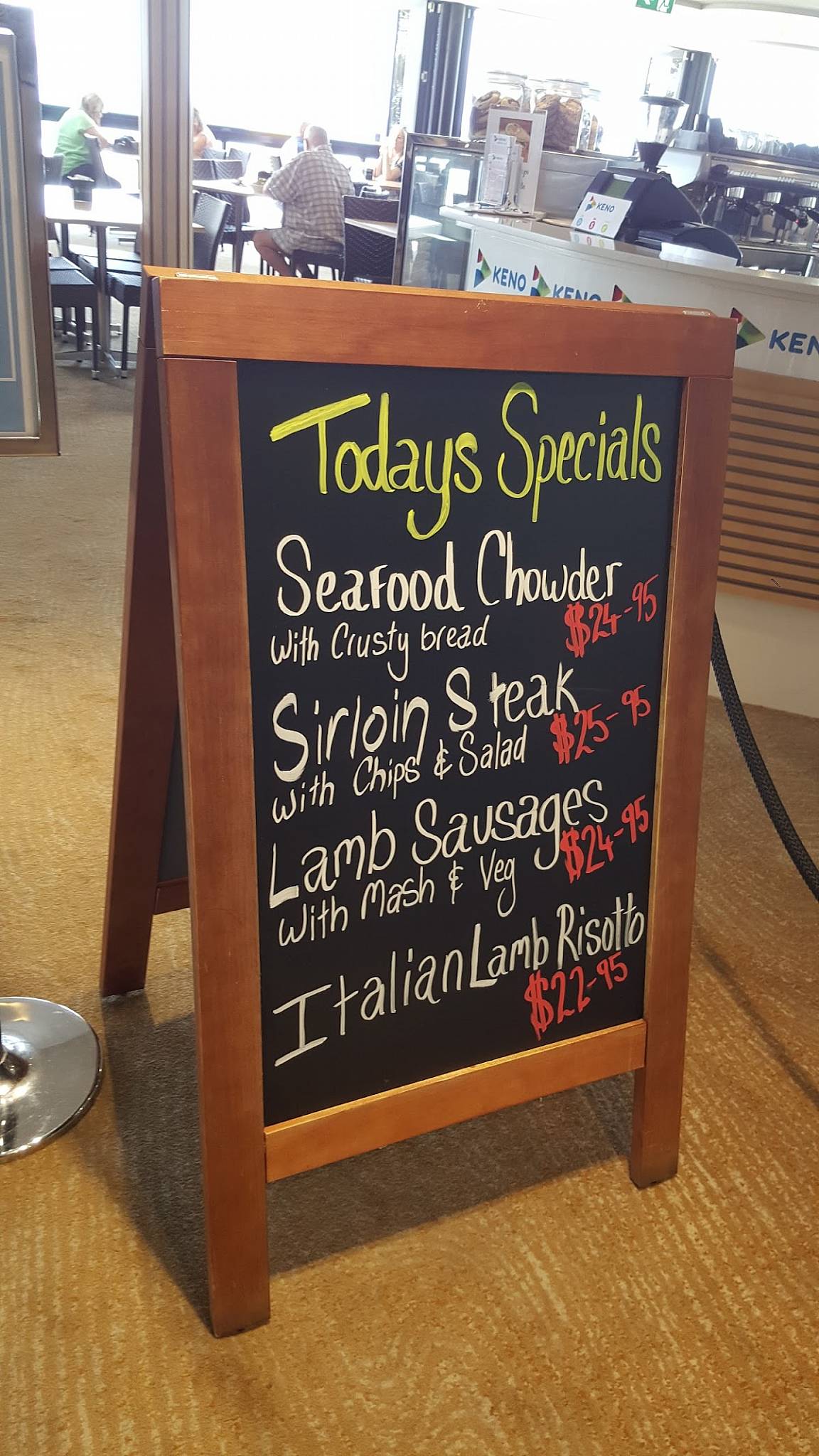 Menu at Coolangatta Surf Club, Coolangatta, Marine Parade