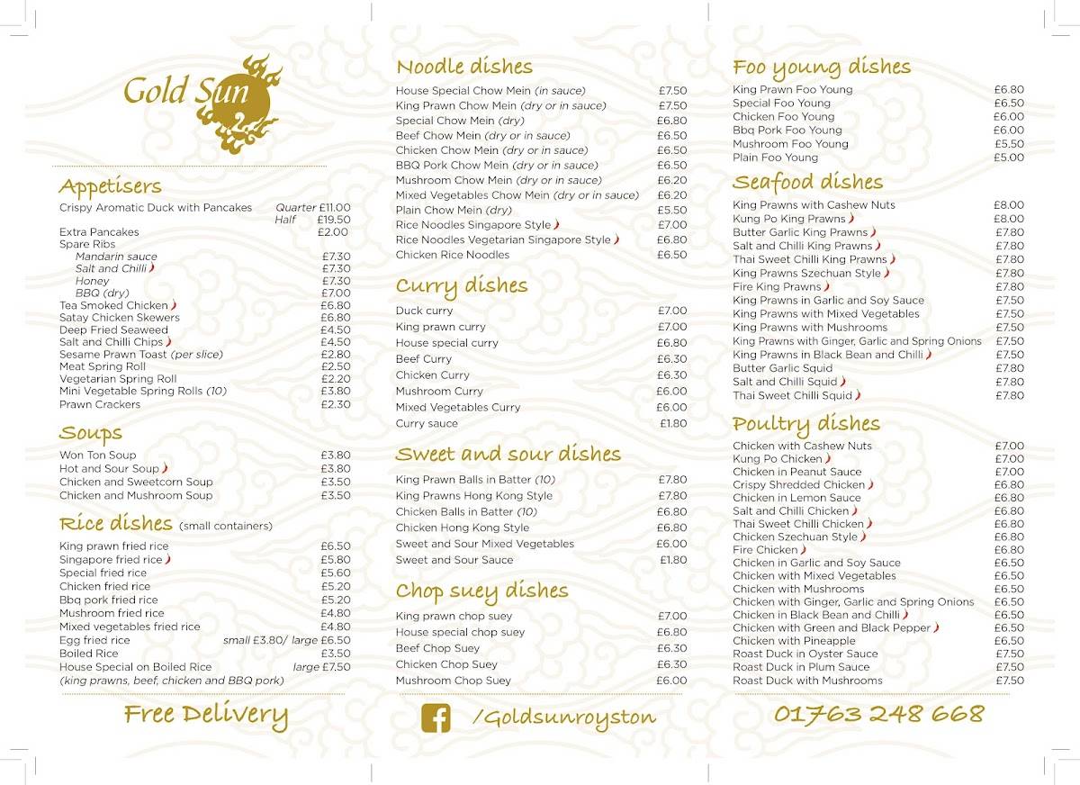 Menu at Gold Sun fast food, Royston, 16 Burns Rd