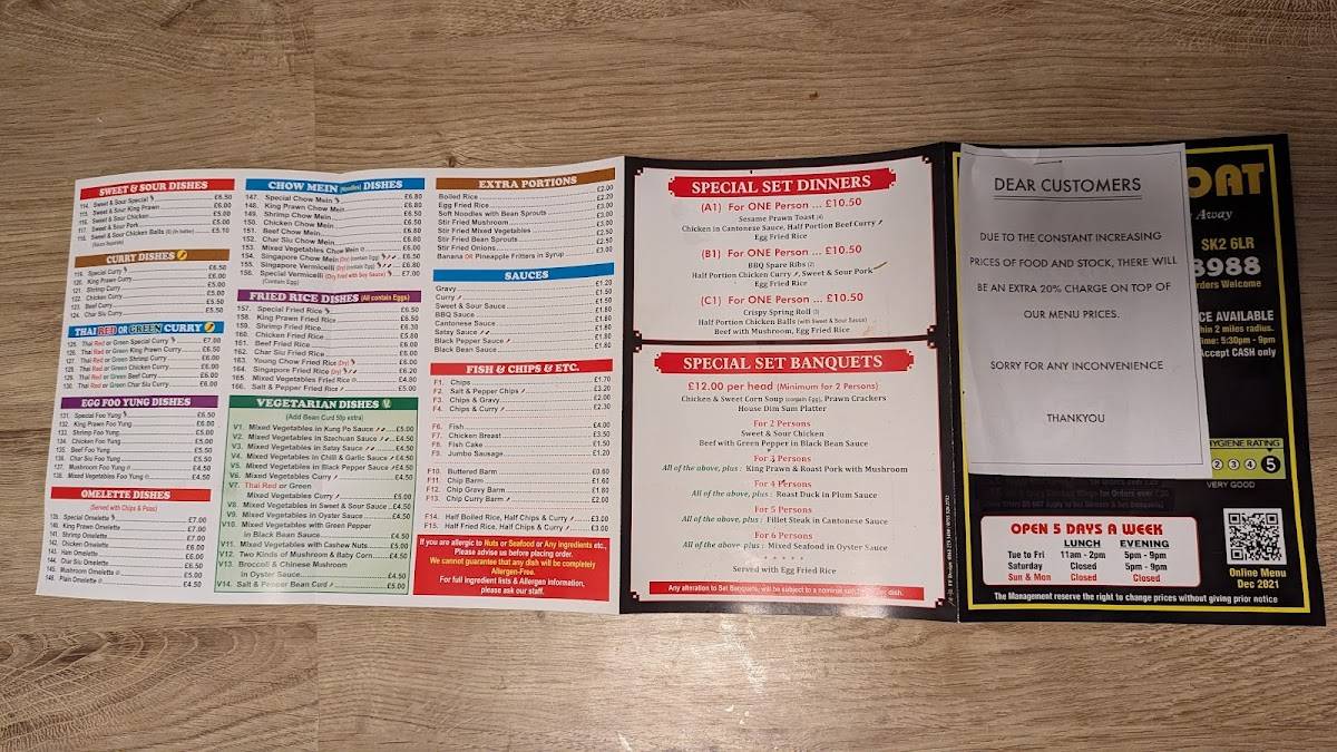 Menu at Golden Boat fast food, Stockport