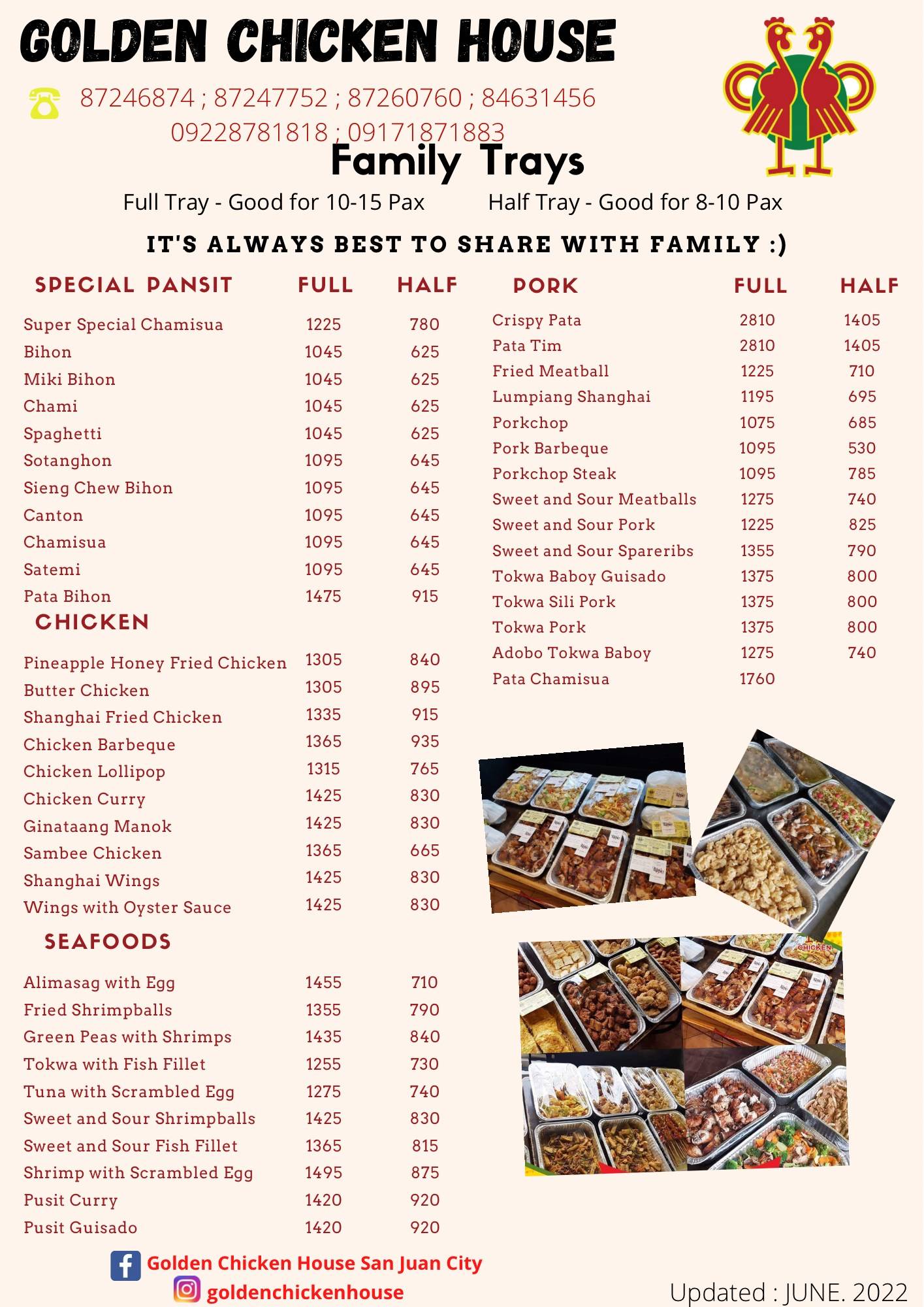 Menu at Golden Chicken House restaurant, San Juan