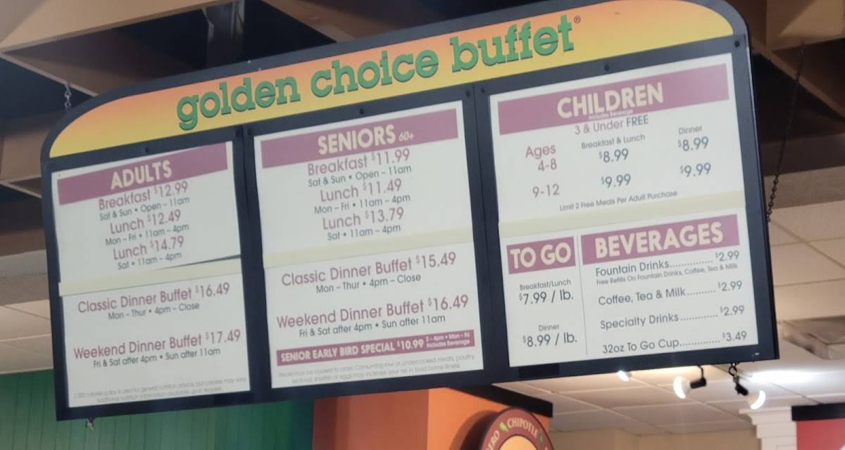 Menu at Golden Corral Buffet & Grill restaurant, Appleton