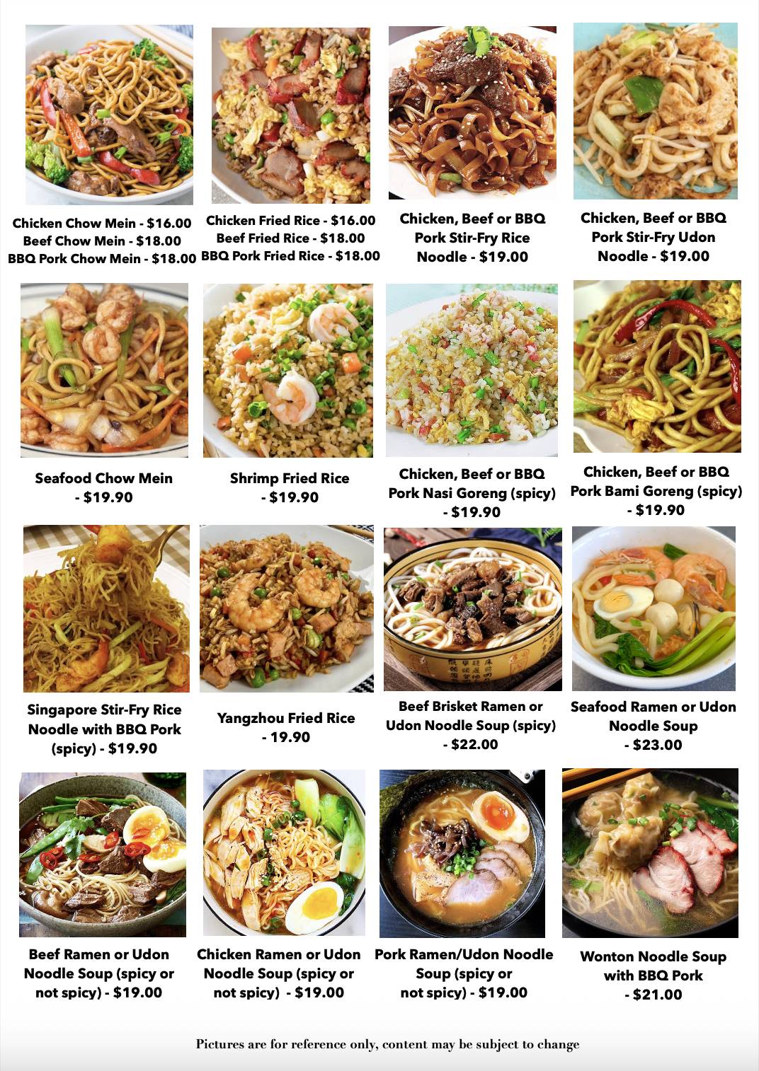 Menu at Golden Dragon Express restaurant, Wellington