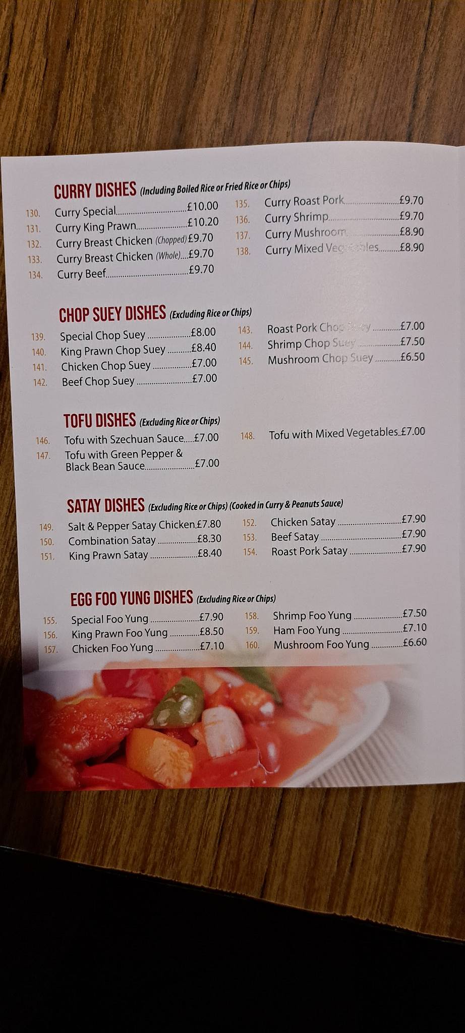 Menu at Golden Ocean restaurant, Campbeltown