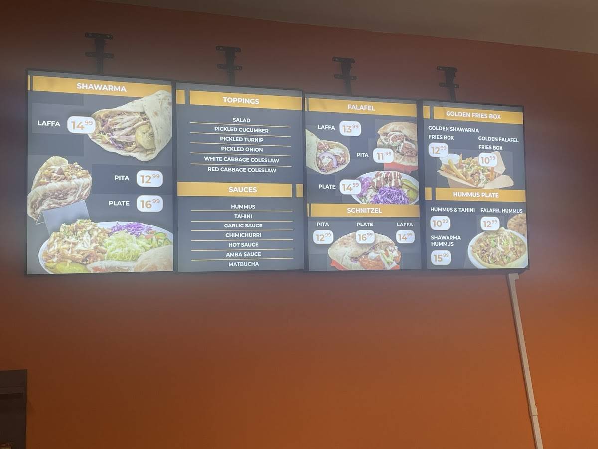 Menu at Golden Shawarma restaurant, Dartmouth