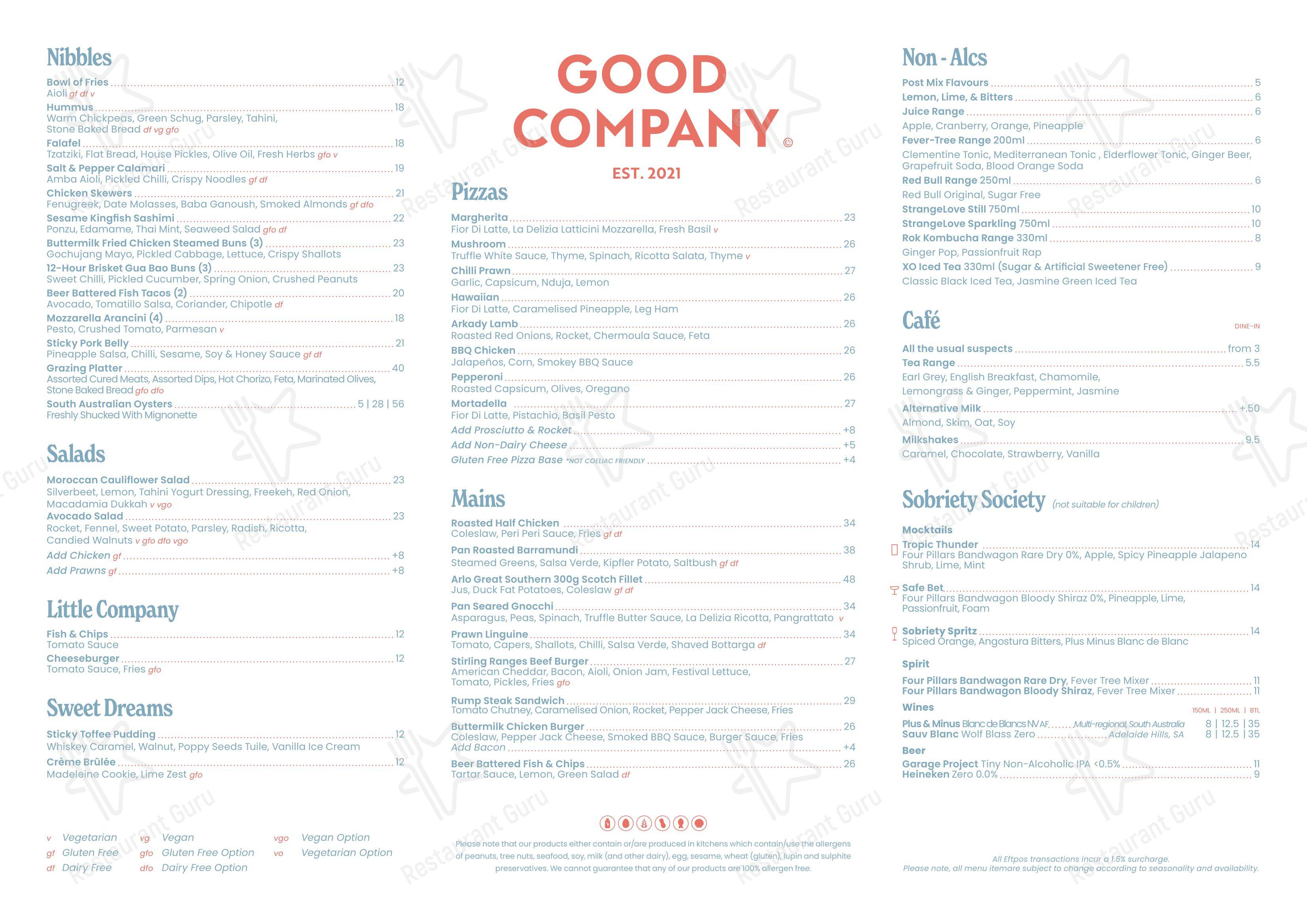 Menu at Good Company Bar, Karrinyup