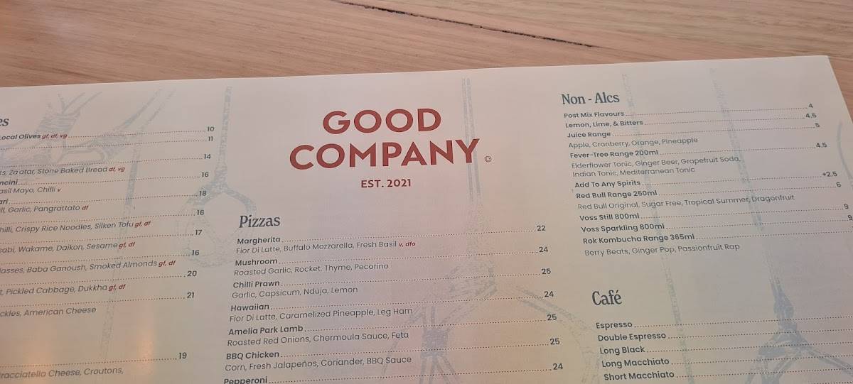 Menu at Good Company Bar, Karrinyup