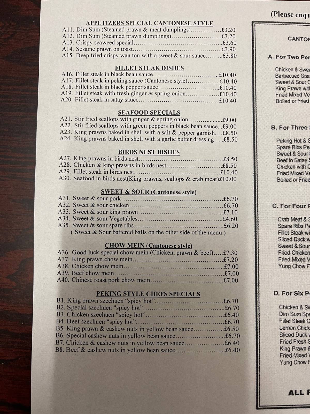 Menu at Good Luck restaurant, Barmouth