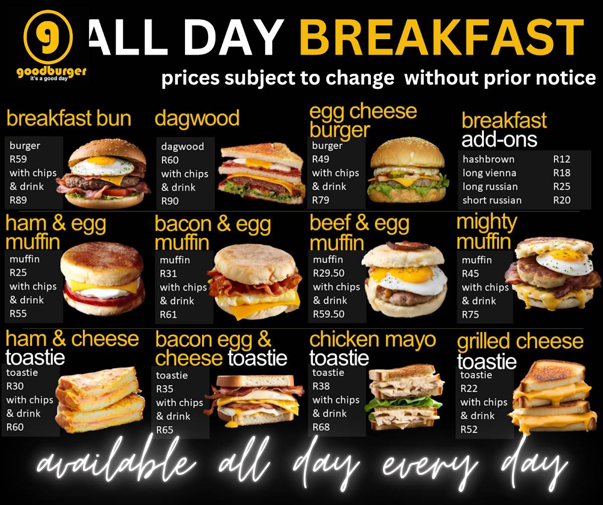 Menu at Goodburger Langenhovenpark restaurant, Bloemfontein