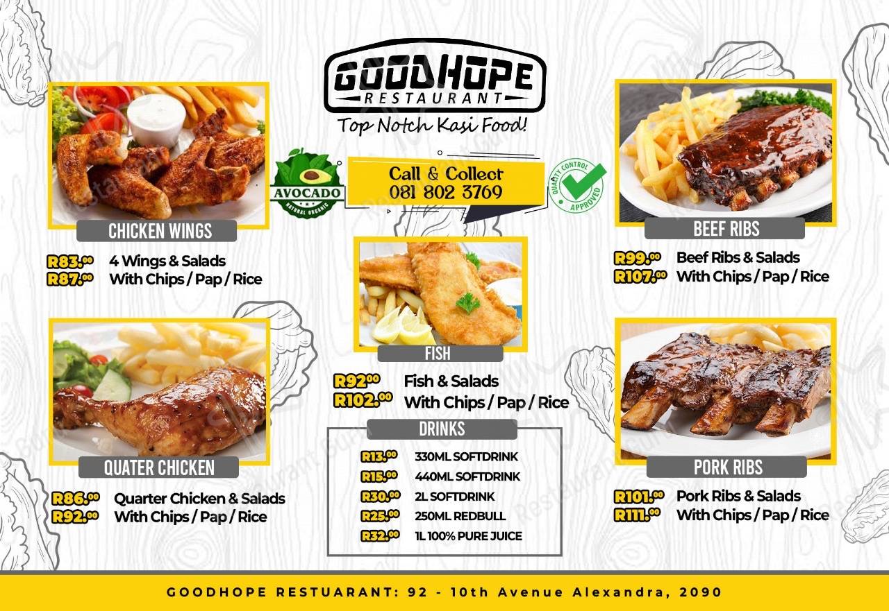 Menu at Goodhope Restaurant, Alexandra