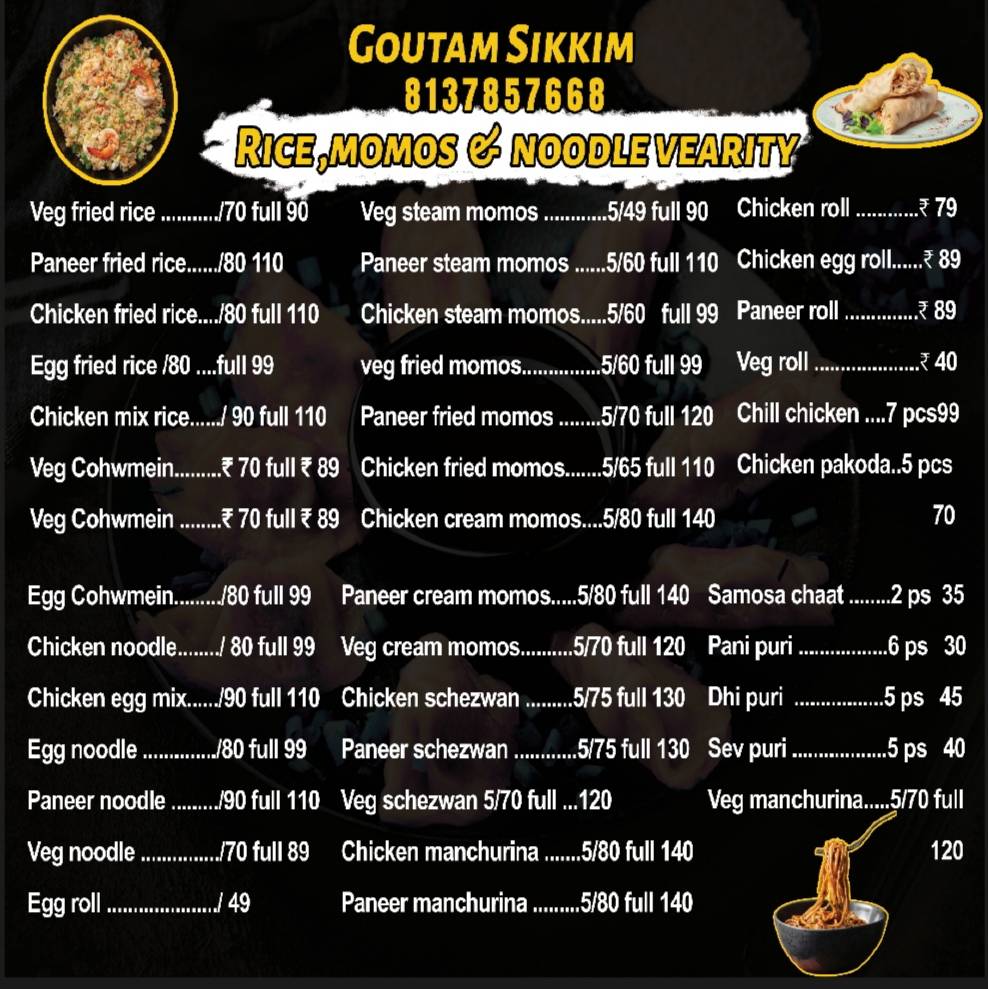Menu at Goutam Sikkim, Kochi