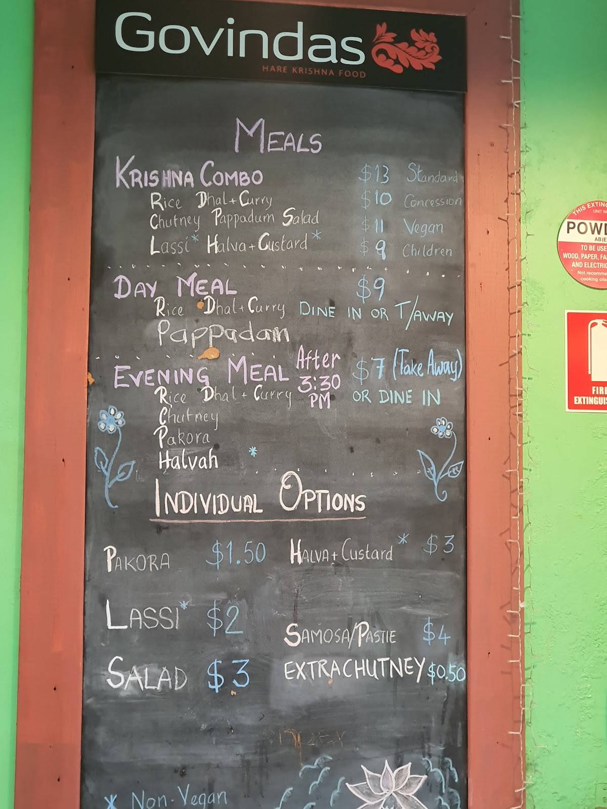 Menu at Govinda's Hare Krishna Restaurant, Northbridge