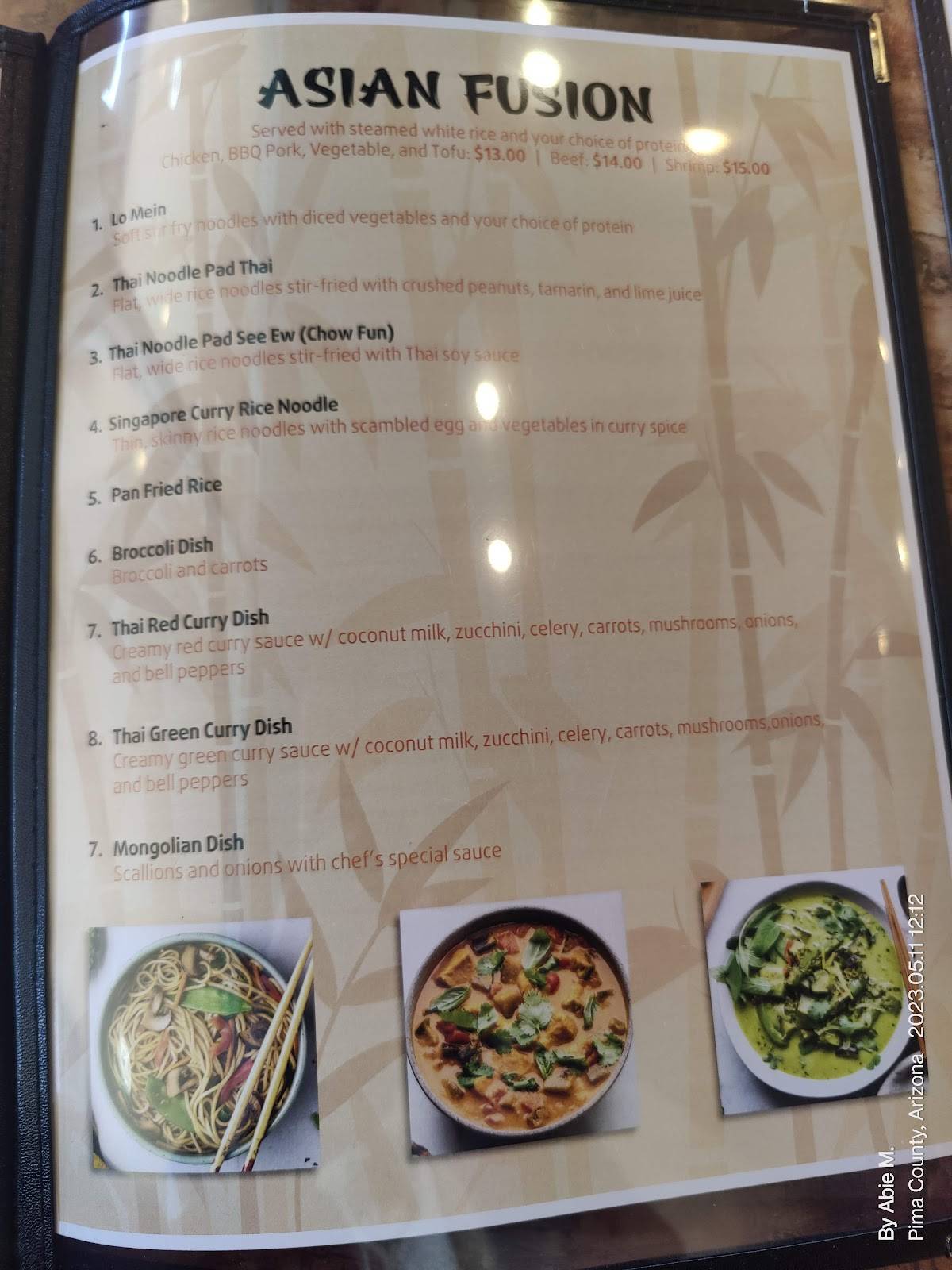 Menu at Grain River Asian Bistro restaurant, Catalina