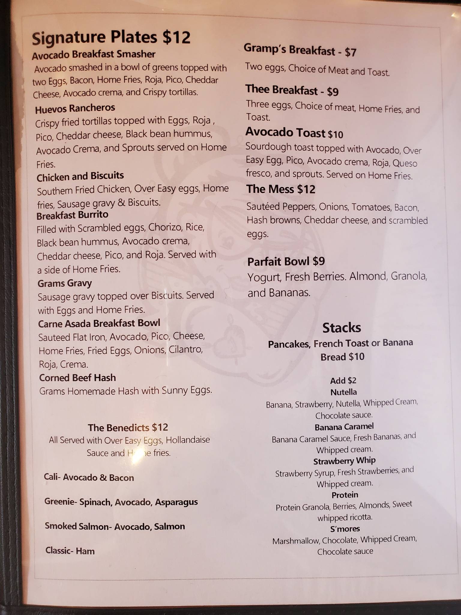 Menu at Gram's Eatery restaurant, Lewisburg