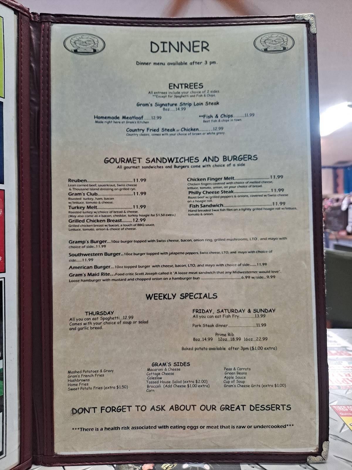 Menu at Gram's Kitchen restaurant, Orange City, S Volusia Ave