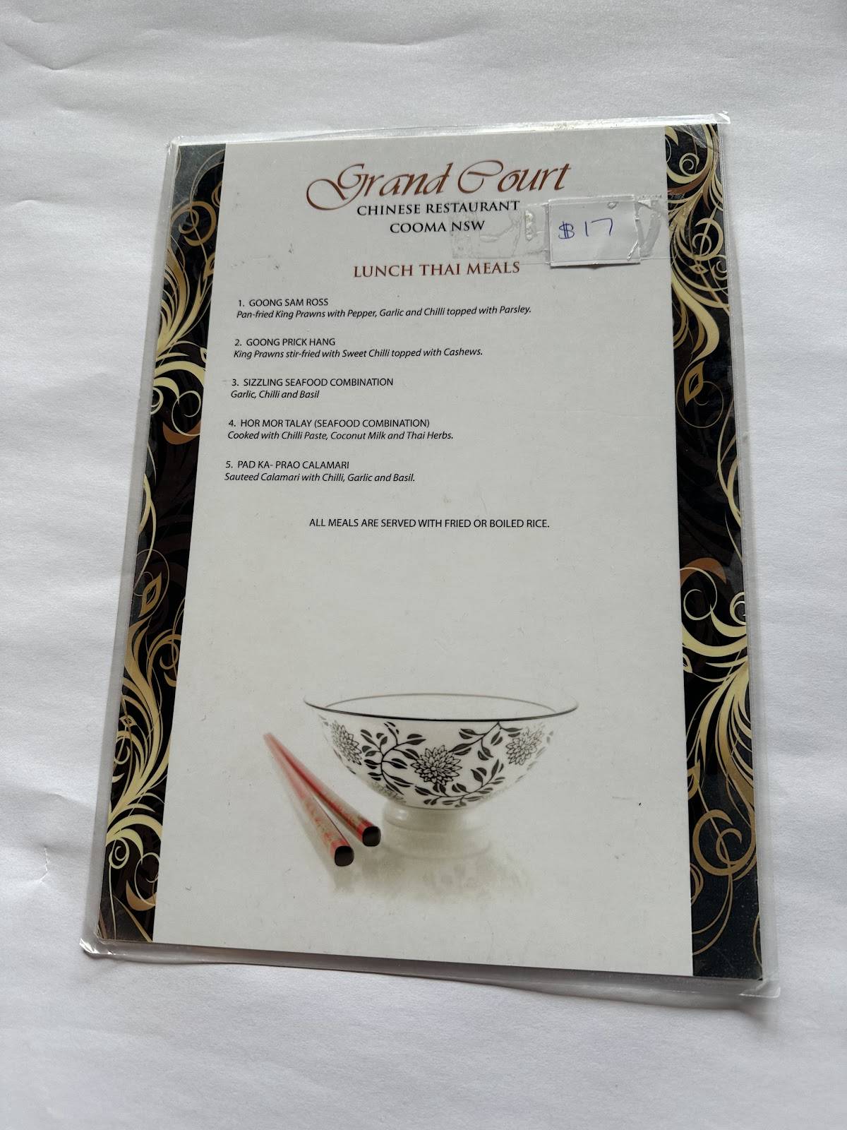 Menu at Grand Court Chinese Restaurant, Cooma, 38 Sharp St