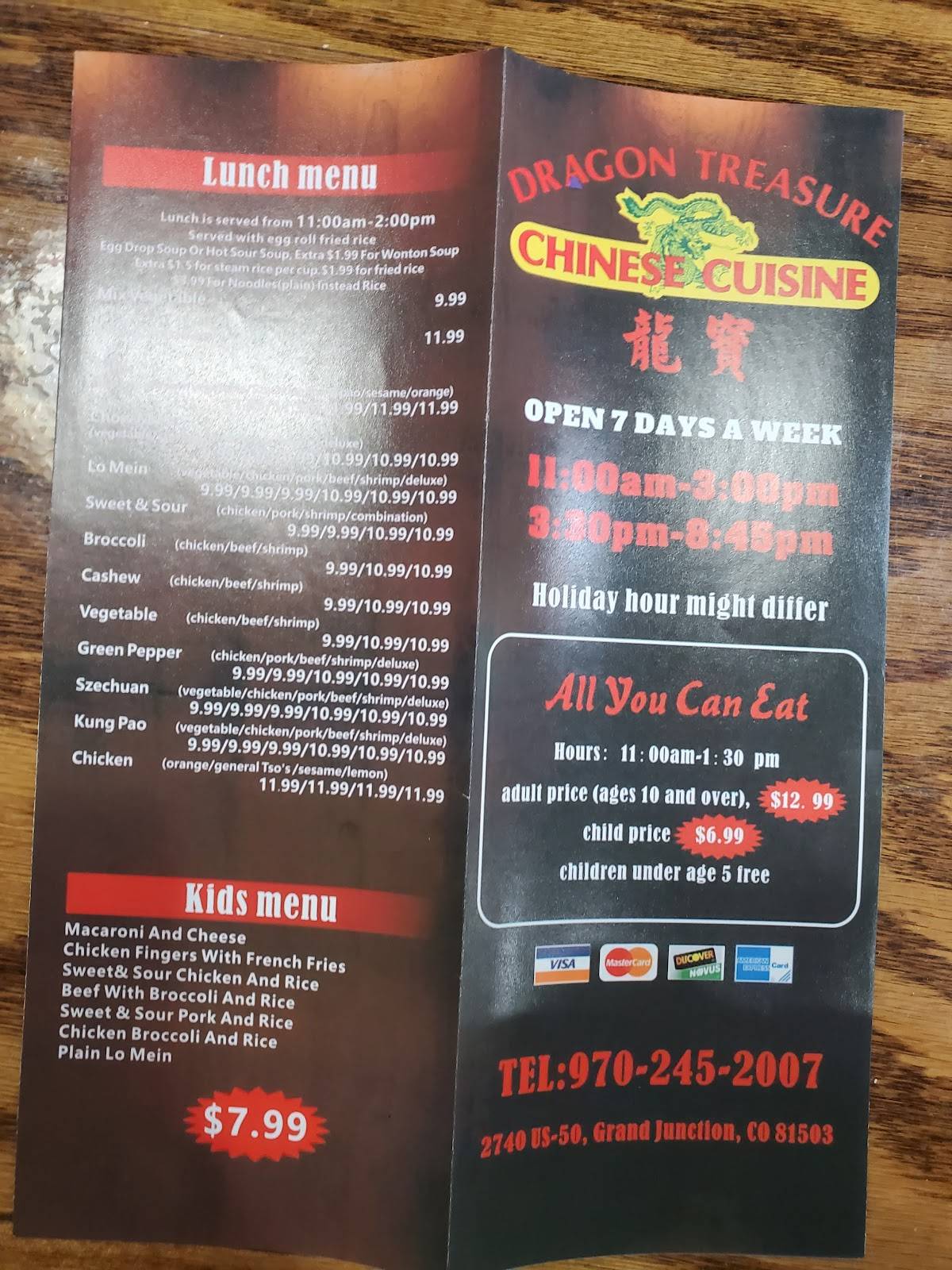 Menu at Dragon Treasure Orchard Mesa restaurant, Grand Junction, US-50