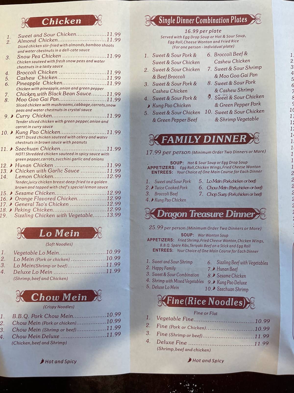 Menu at Dragon Treasure Orchard Mesa restaurant, Grand Junction, US-50