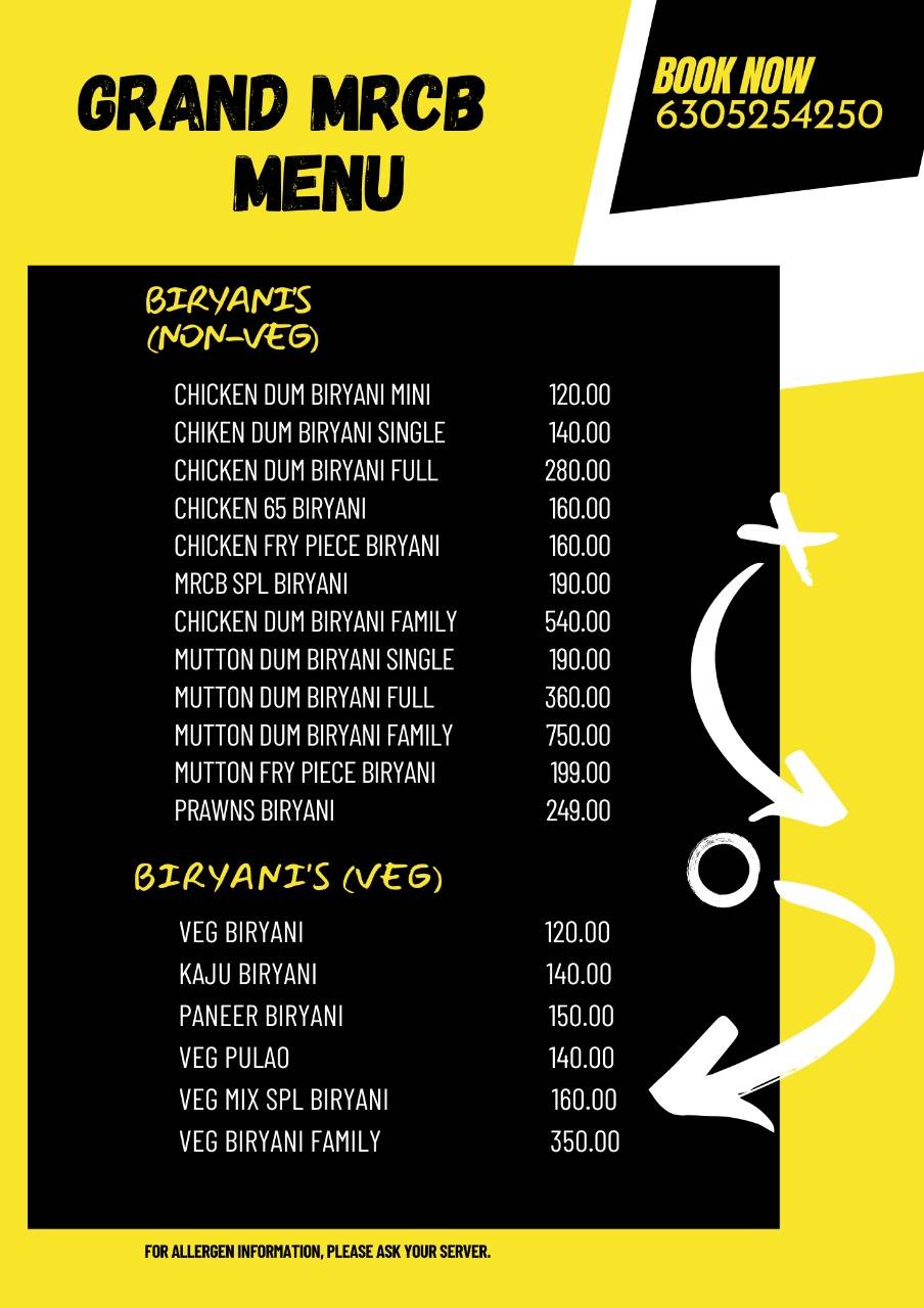 Menu at Grand MRCB Food Court, Hyderabad