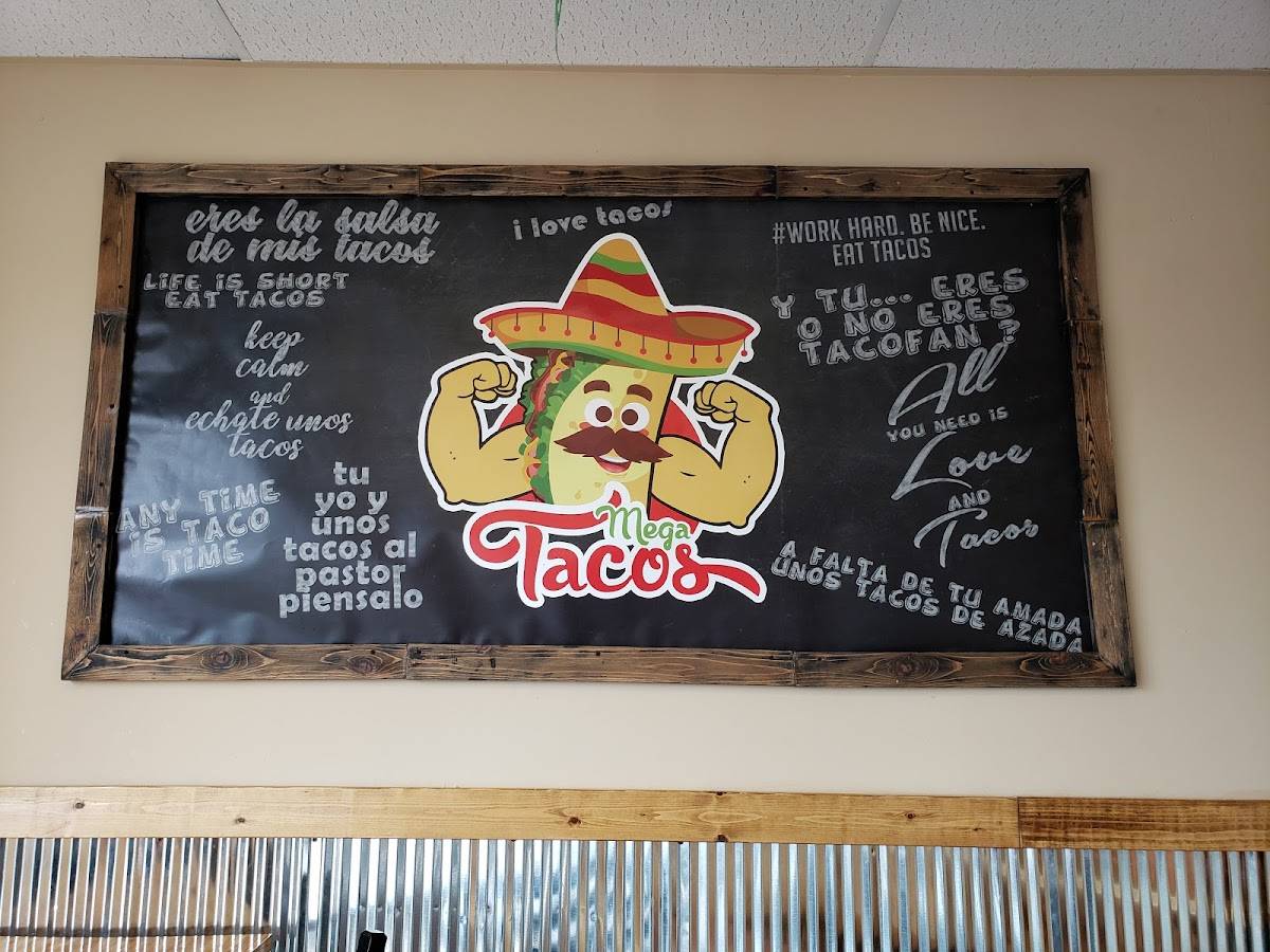 Menu at Mega Tacos restaurant, Wyoming