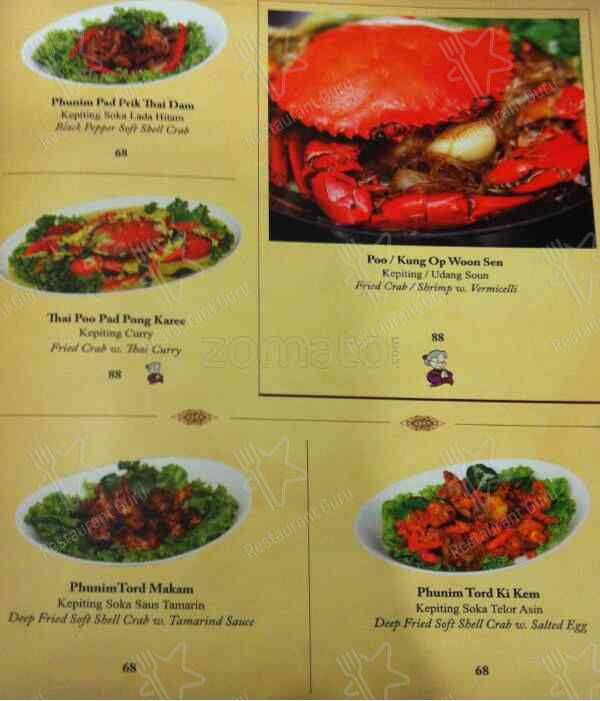 Menu at Grandma's Thai restaurant, Jakarta