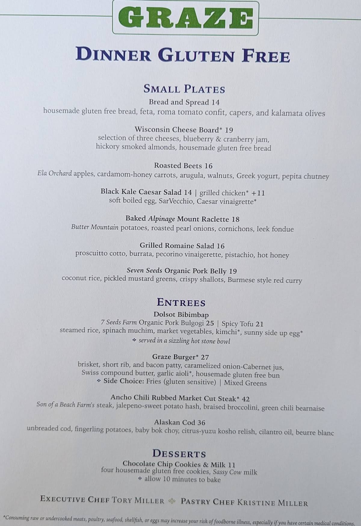 Menu at Graze Restaurant, Madison